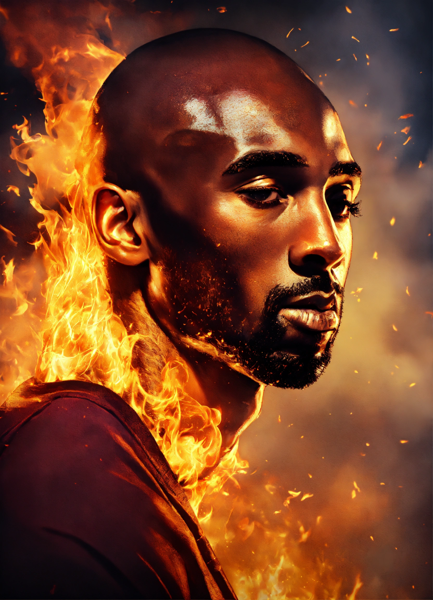 Lexica - A portrait of Kobe Bryant on fire