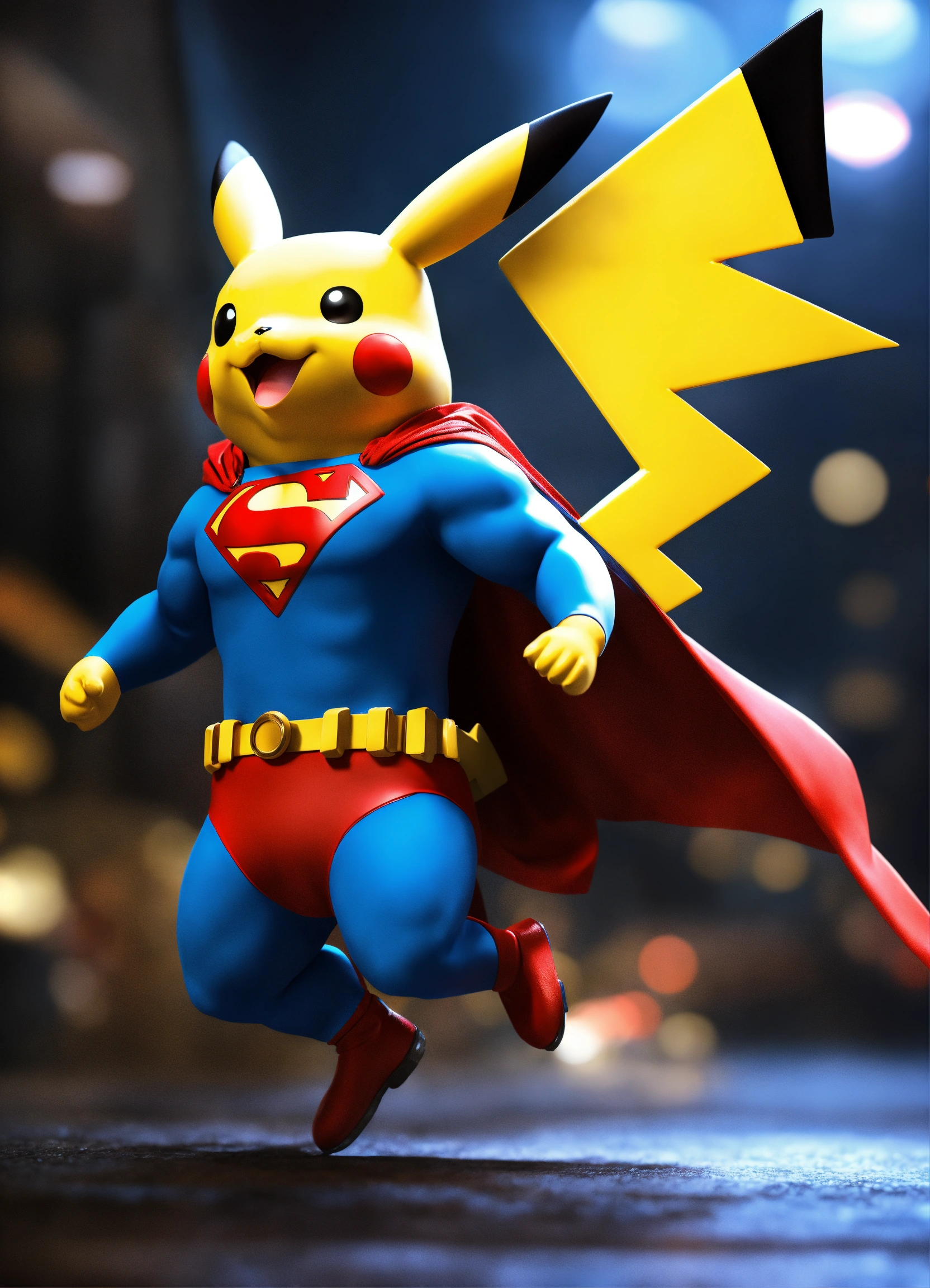 Lexica - A pikachu wearing the cloths of superman ,render oktan 3d