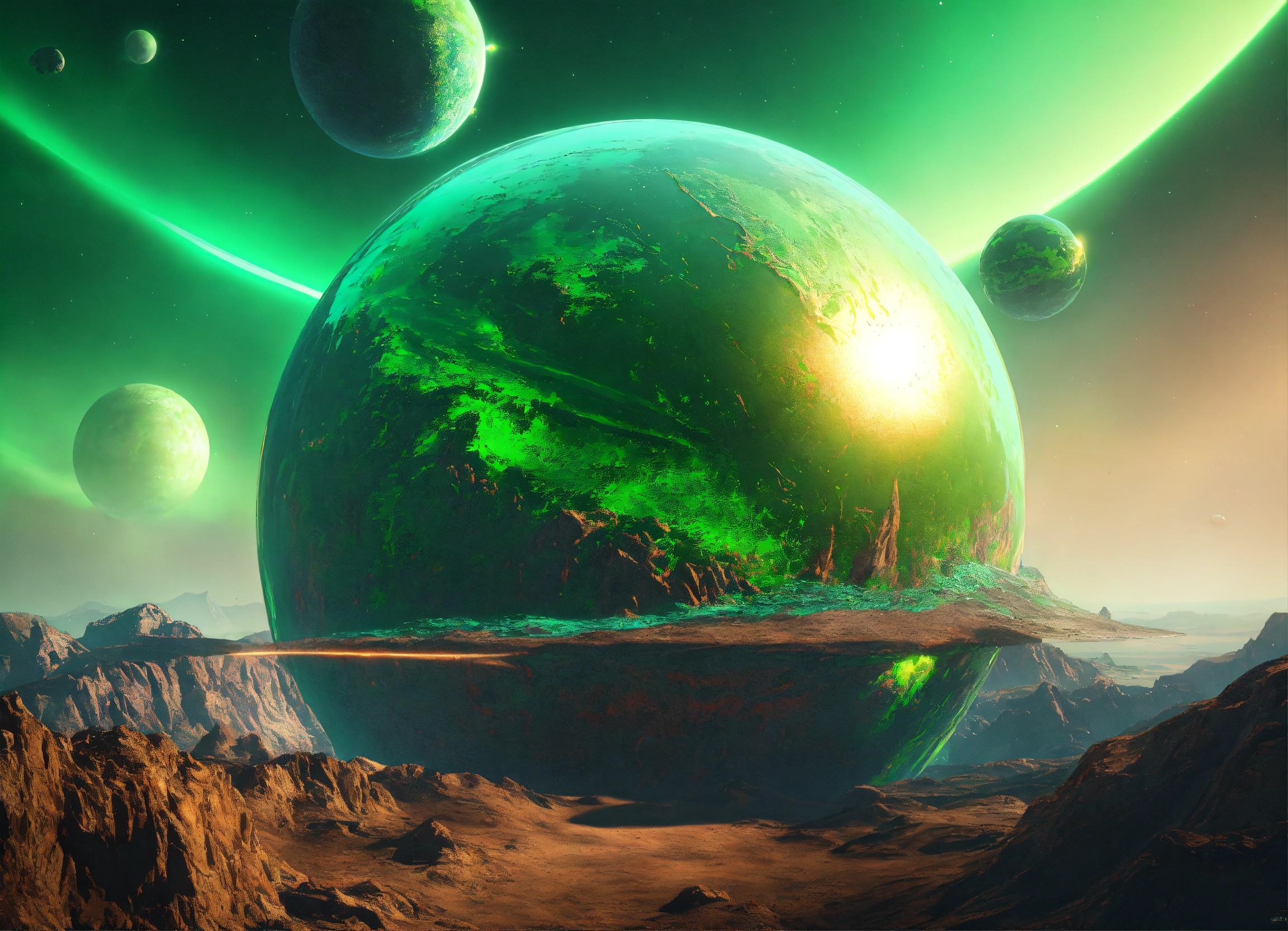 Lexica - Sci-fi planet, emerald, transcendent, 8K resolution, Blender