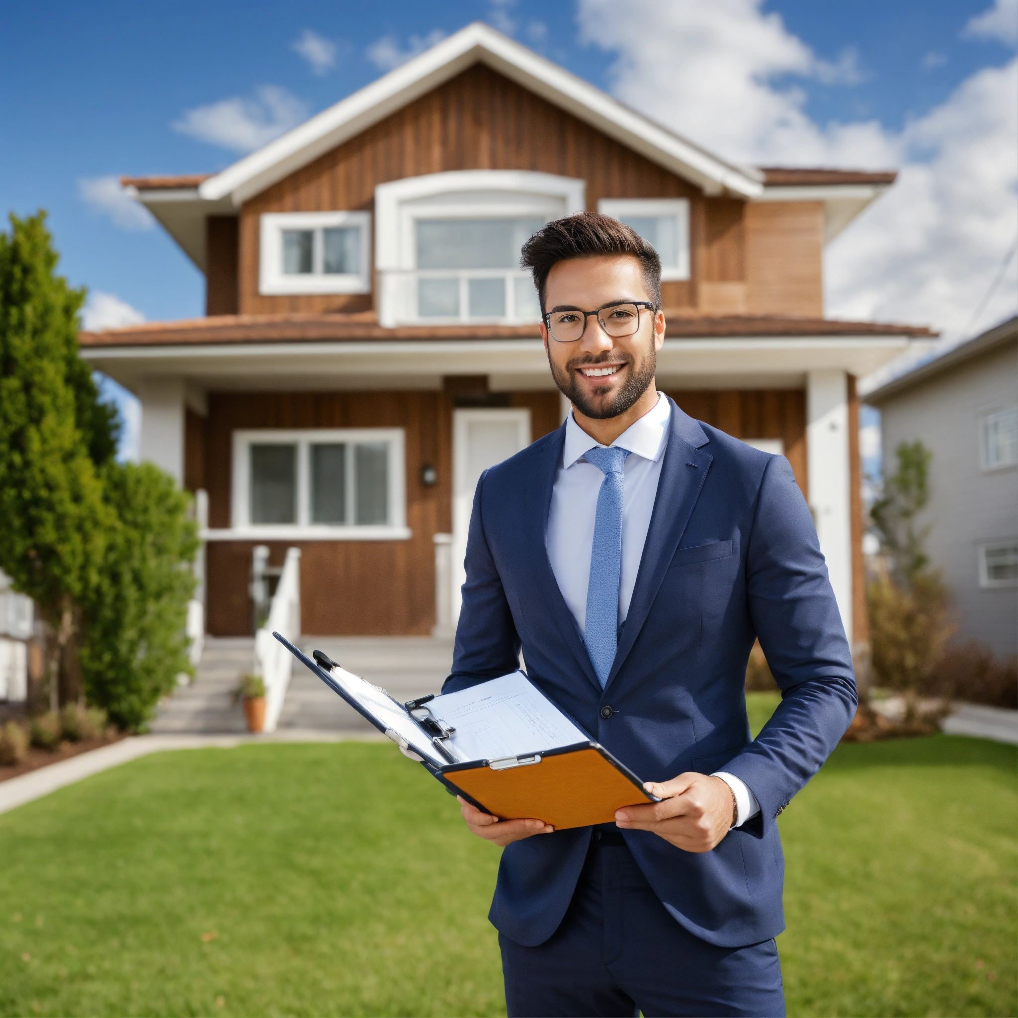 Lexica - Successful real estate agent standing in front of a house ...