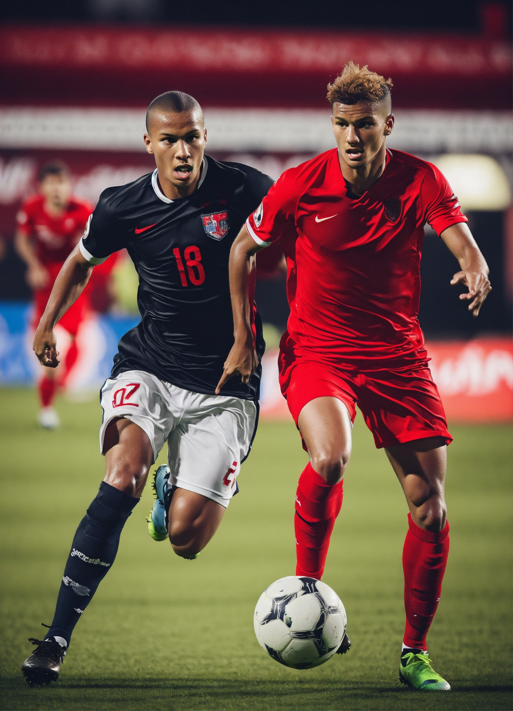 Lexica - Black and white soccer player vs red and white soccer player ...