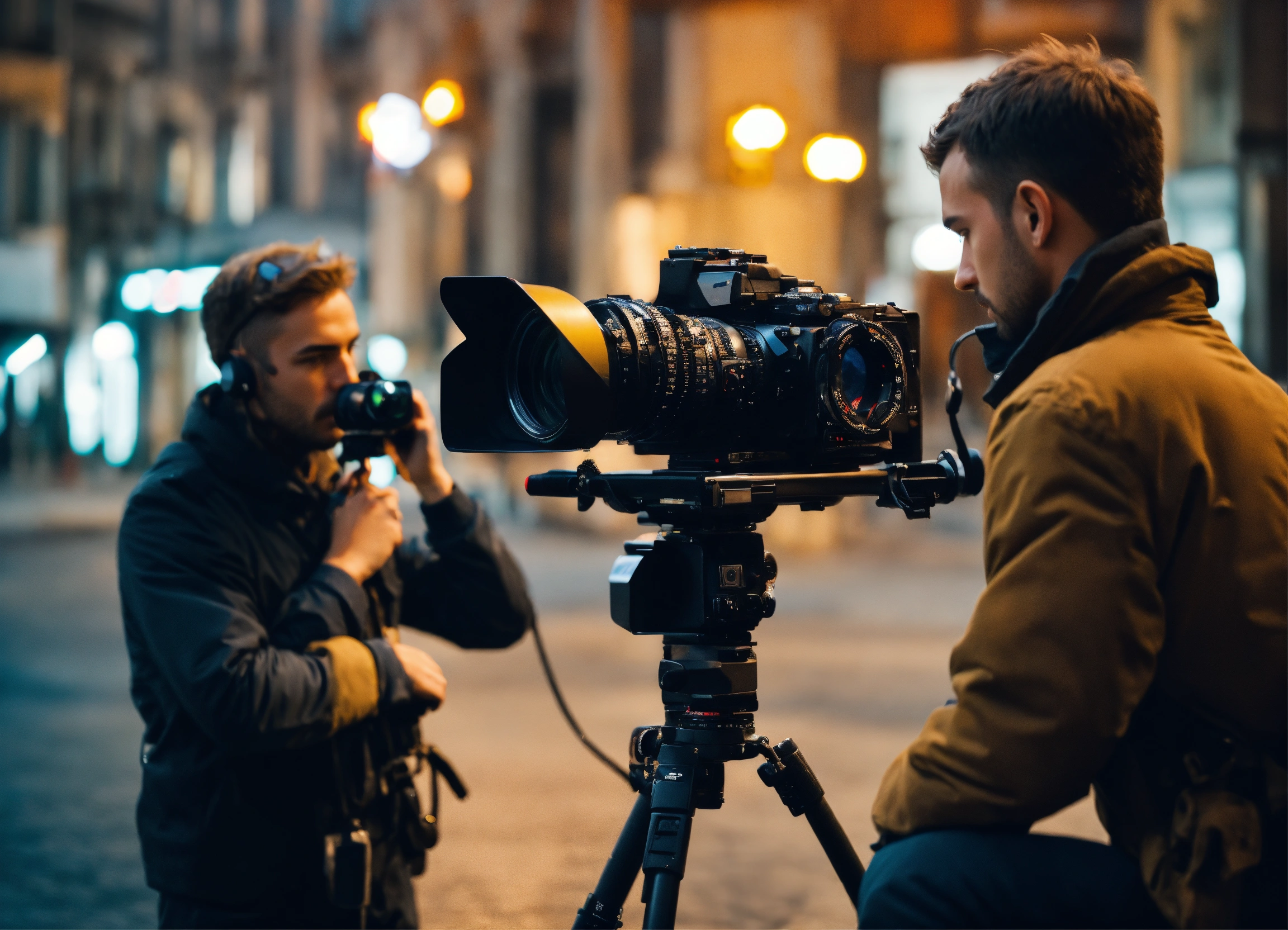 Lexica - The operator looks directly into the viewfinder, he is on a ...