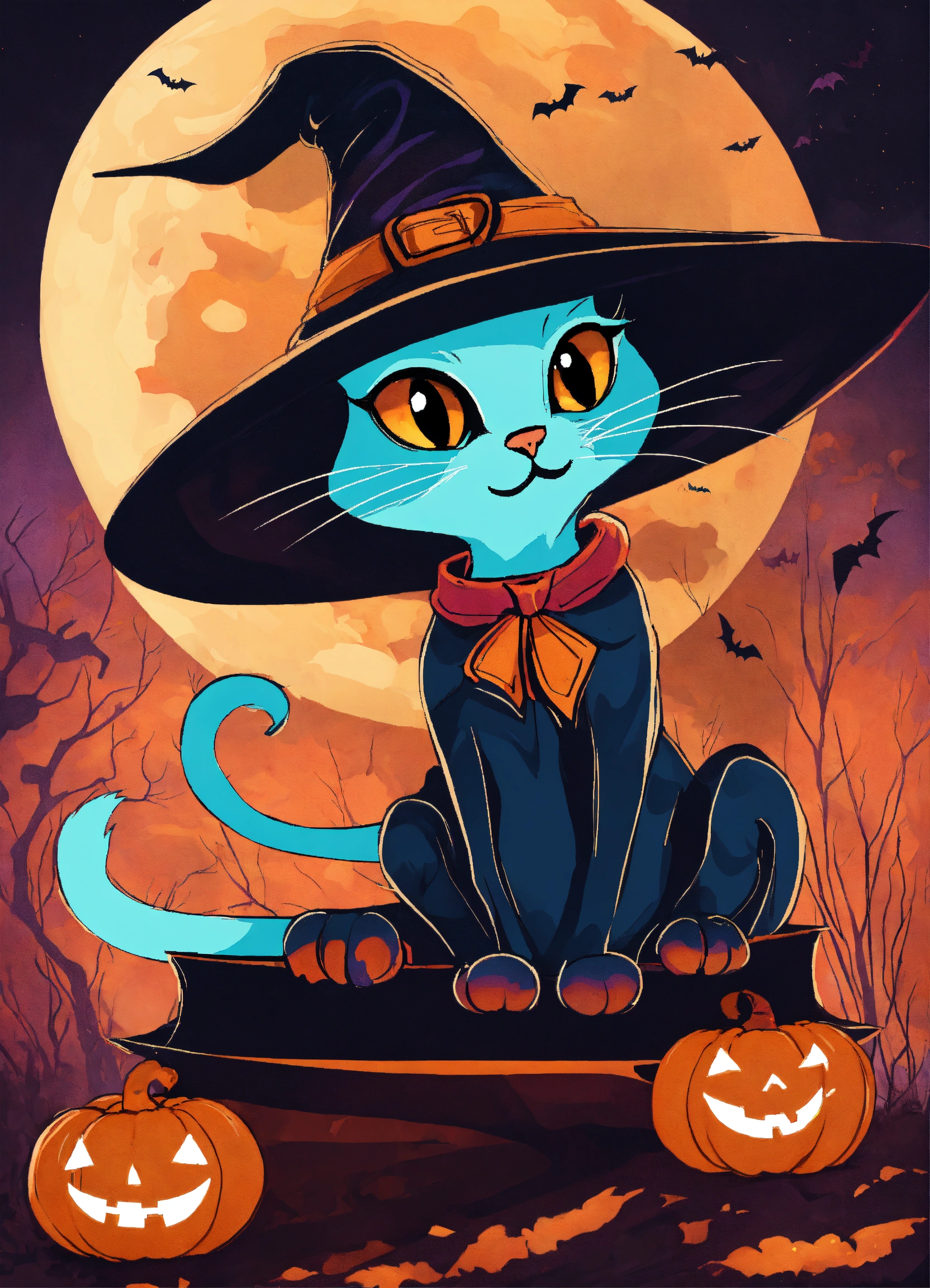 Lexica - Spooky halloween cat witch artistic
