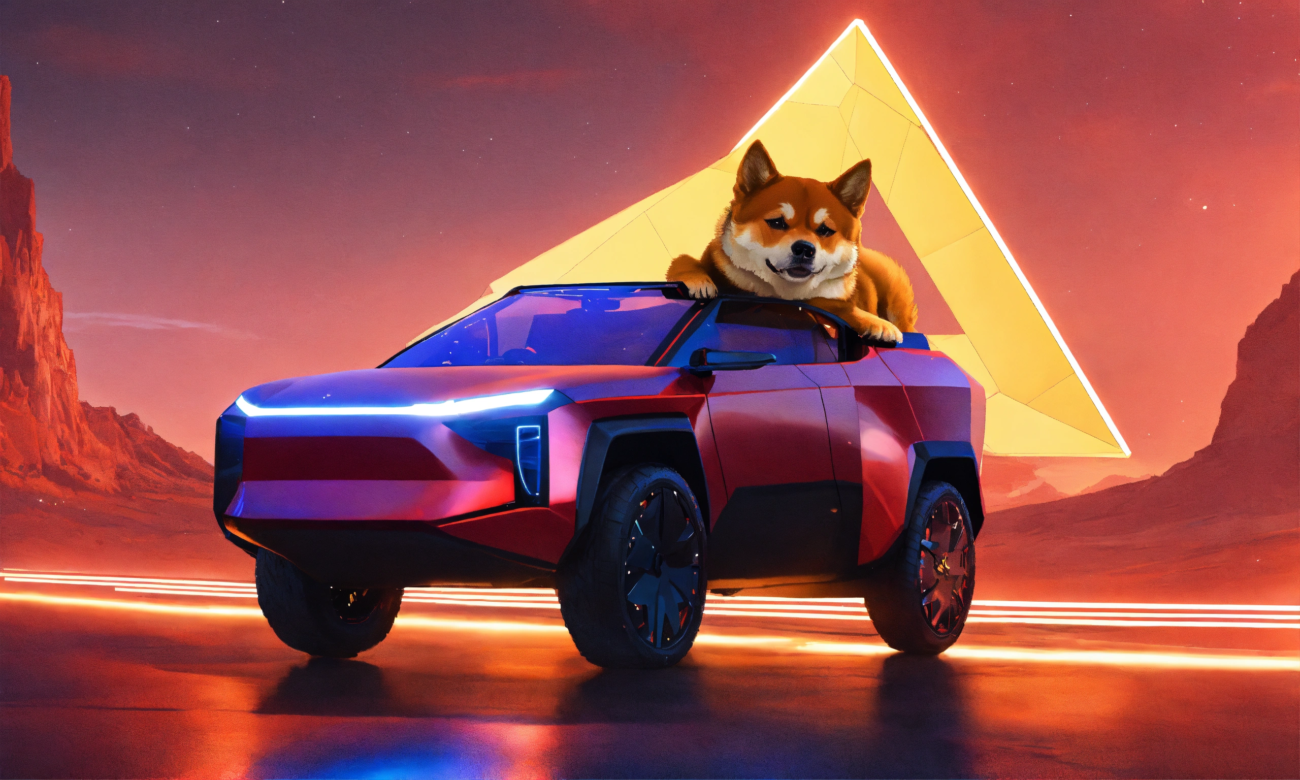 Lexica - A shiba inu from the dogecoin cryptocurrency driving a tesla ...