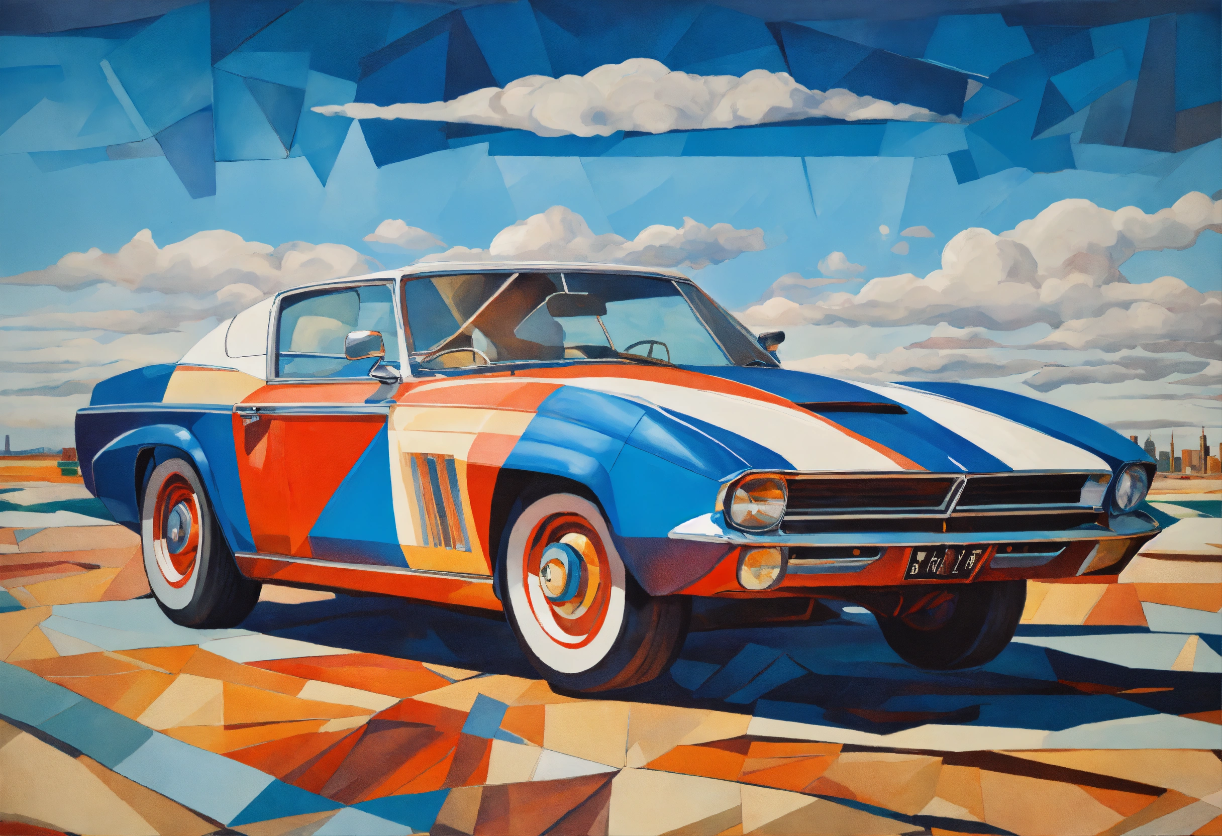Lexica - Cubism style ,car, blue sky