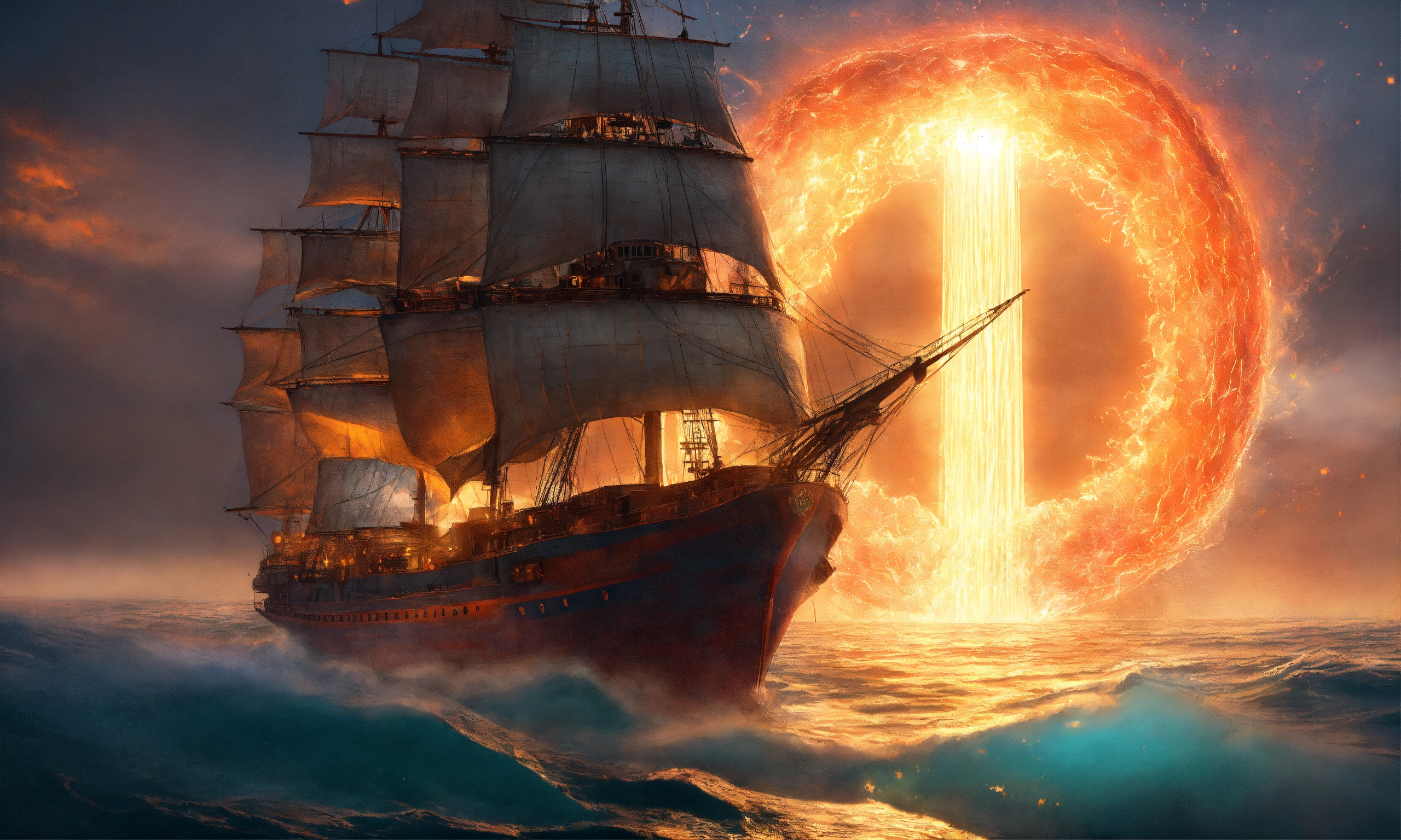 Lexica - Ship in brave sea disappearing into an interdimensional energy ...