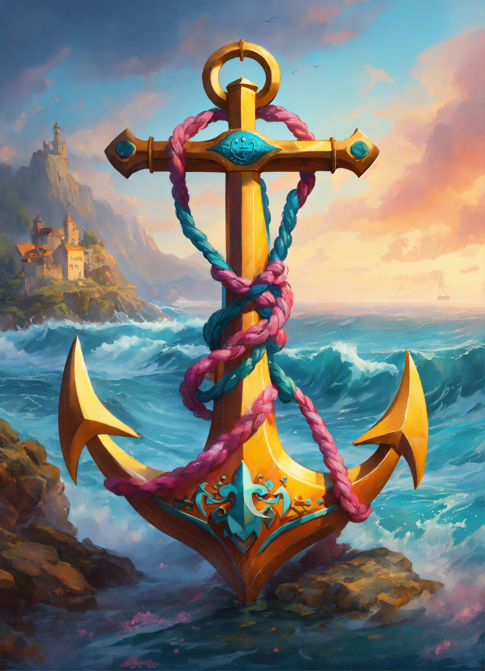 Lexica - Image of a huge colorful ornamented anchor on a medieval ocean ...