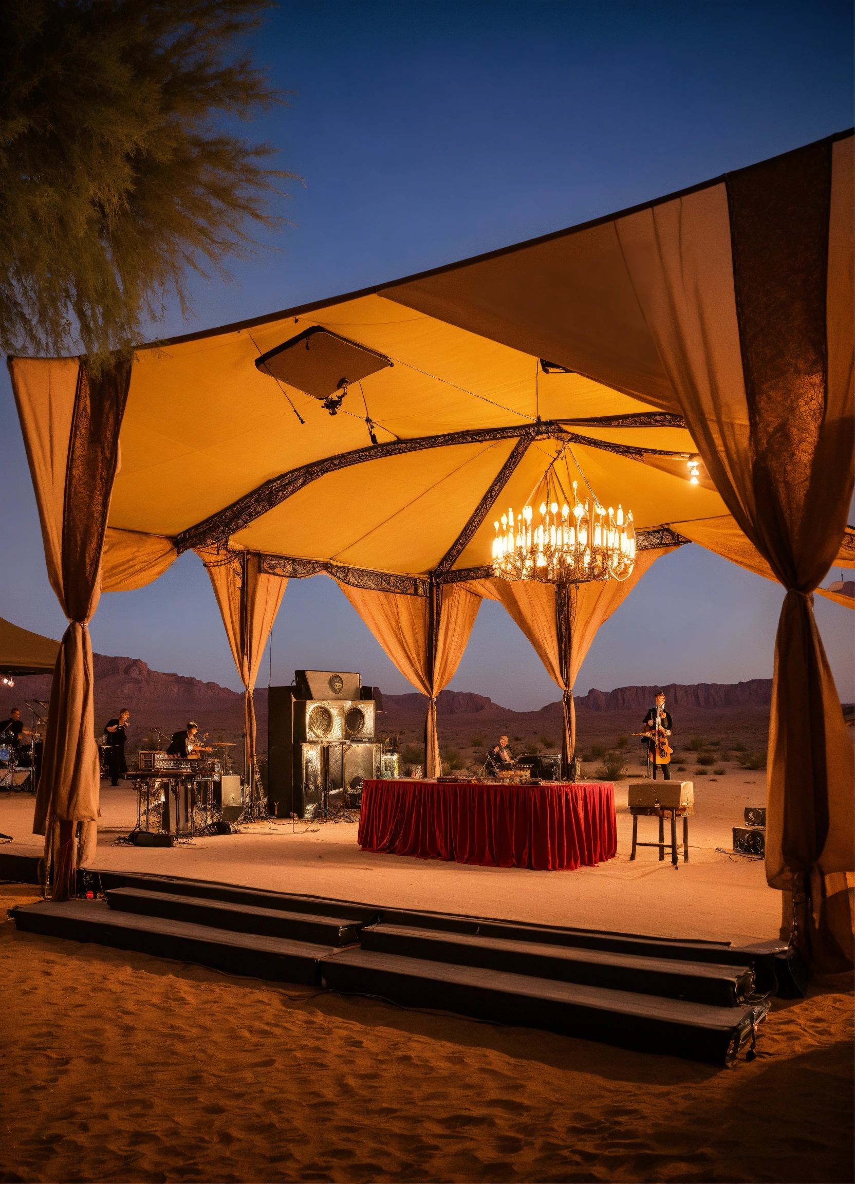 Lexica - Elegant desert Arabian tent themed outdoor concert stage with ...