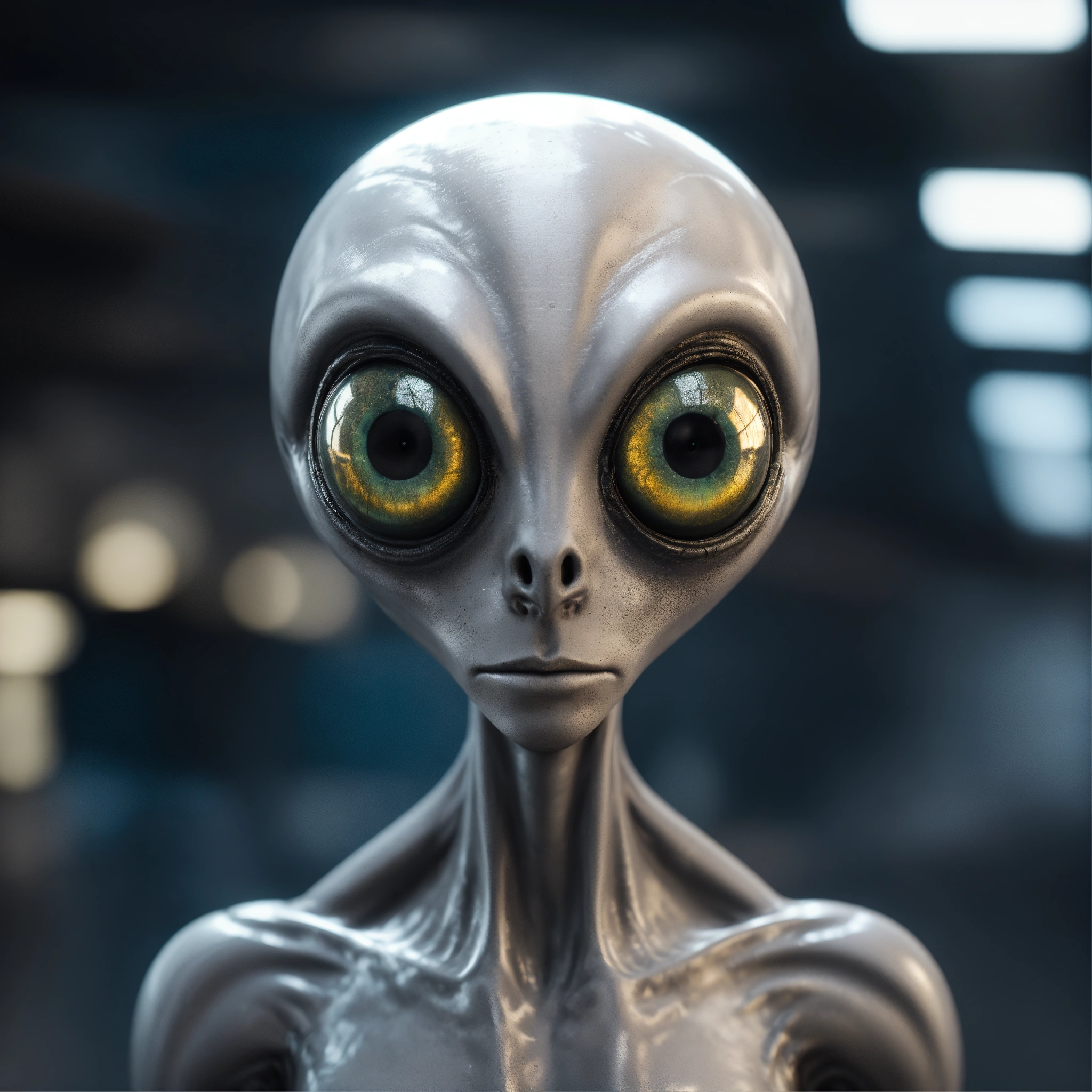 Lexica - A portrait photograph of a classic grey alien with big eyes ...