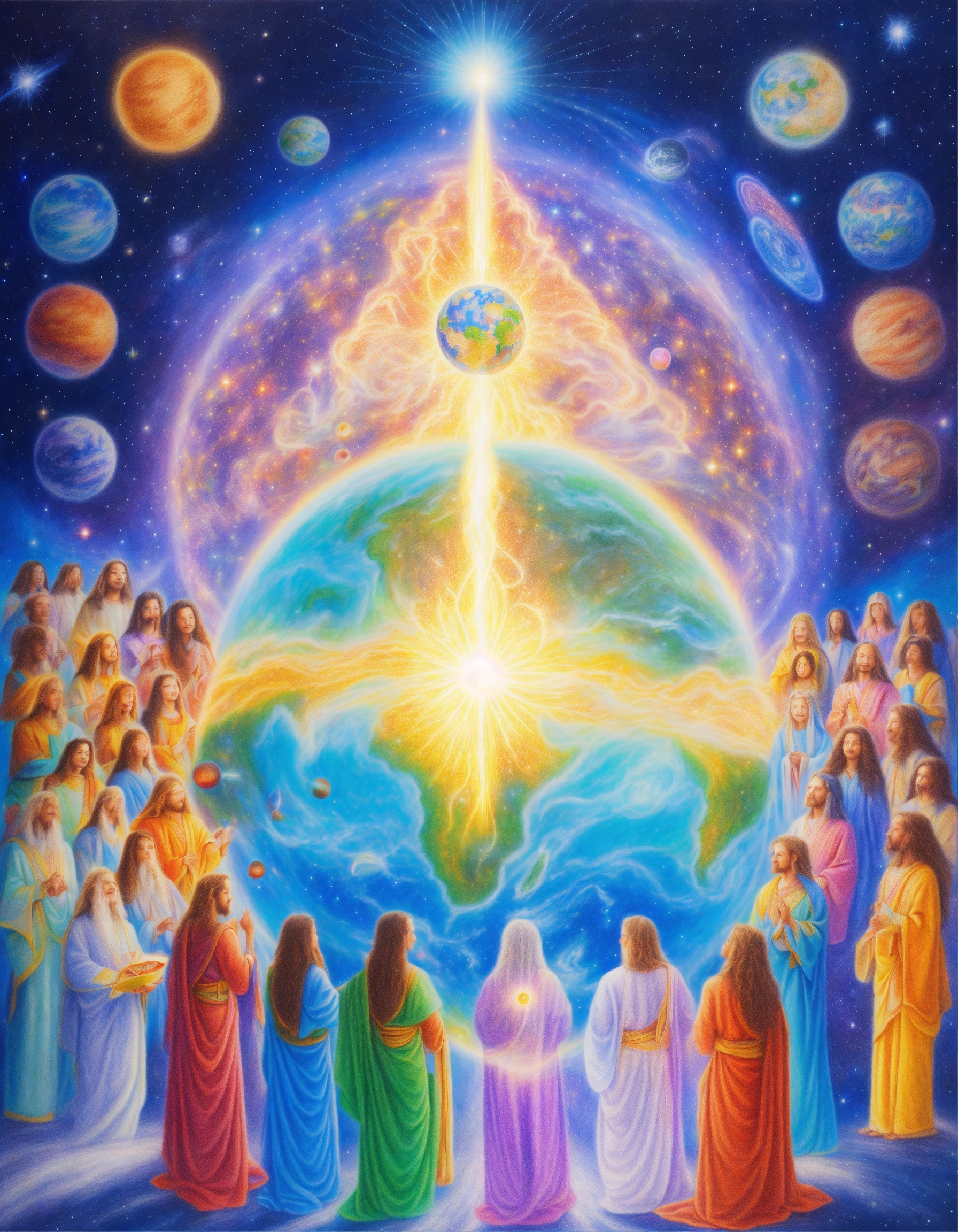Lexica - Beautifull colored pencil drawing of many ascended masters and ...
