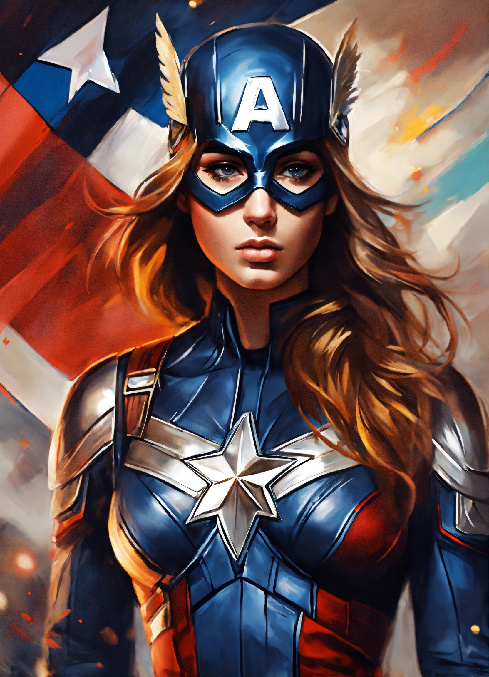 Lexica - Realistic, colorful portrait of a captain america- woman ...