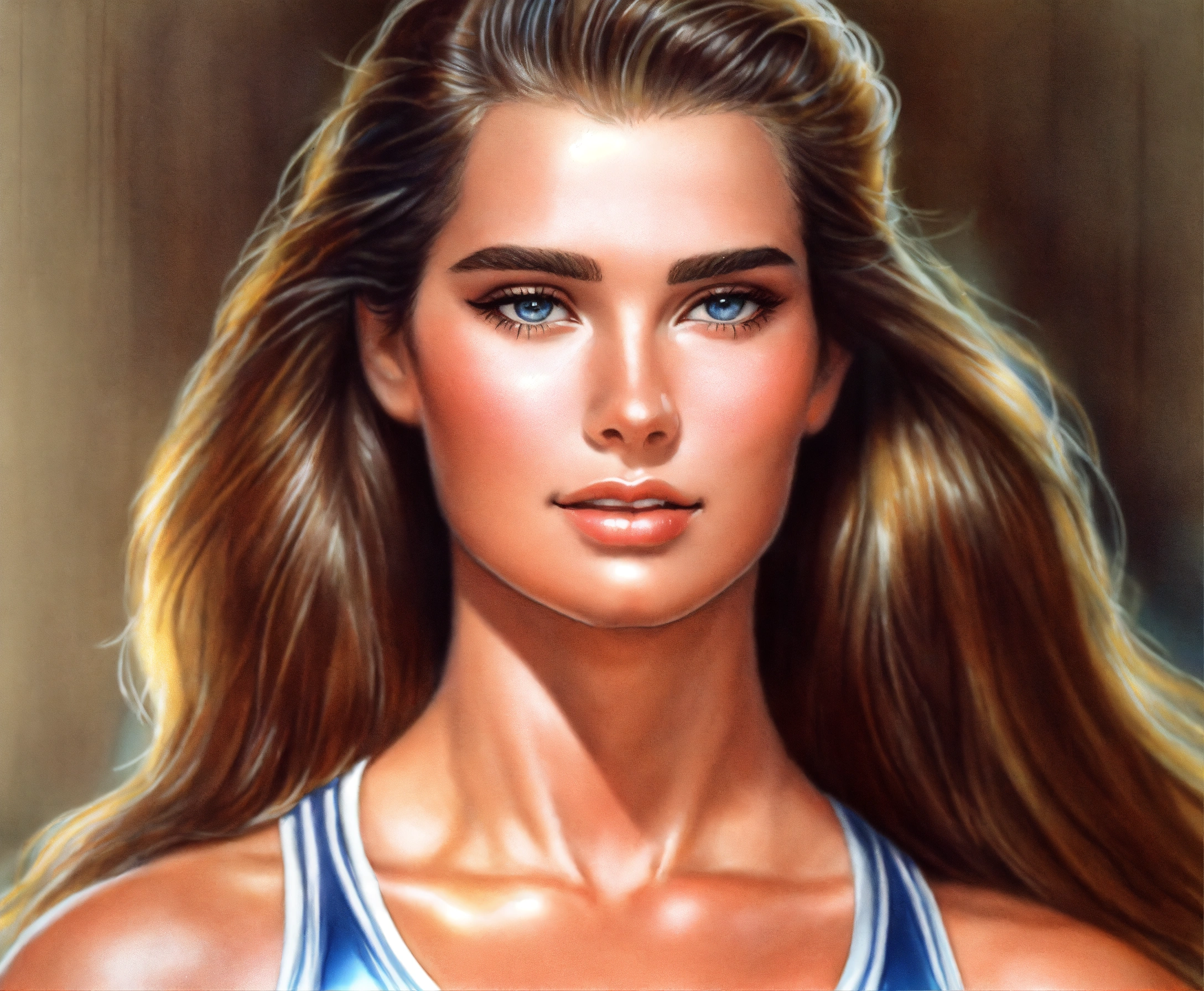 Lexica - 2d drawing, Brooke Shields, age 14. Shiny lycra 1980s gym ...