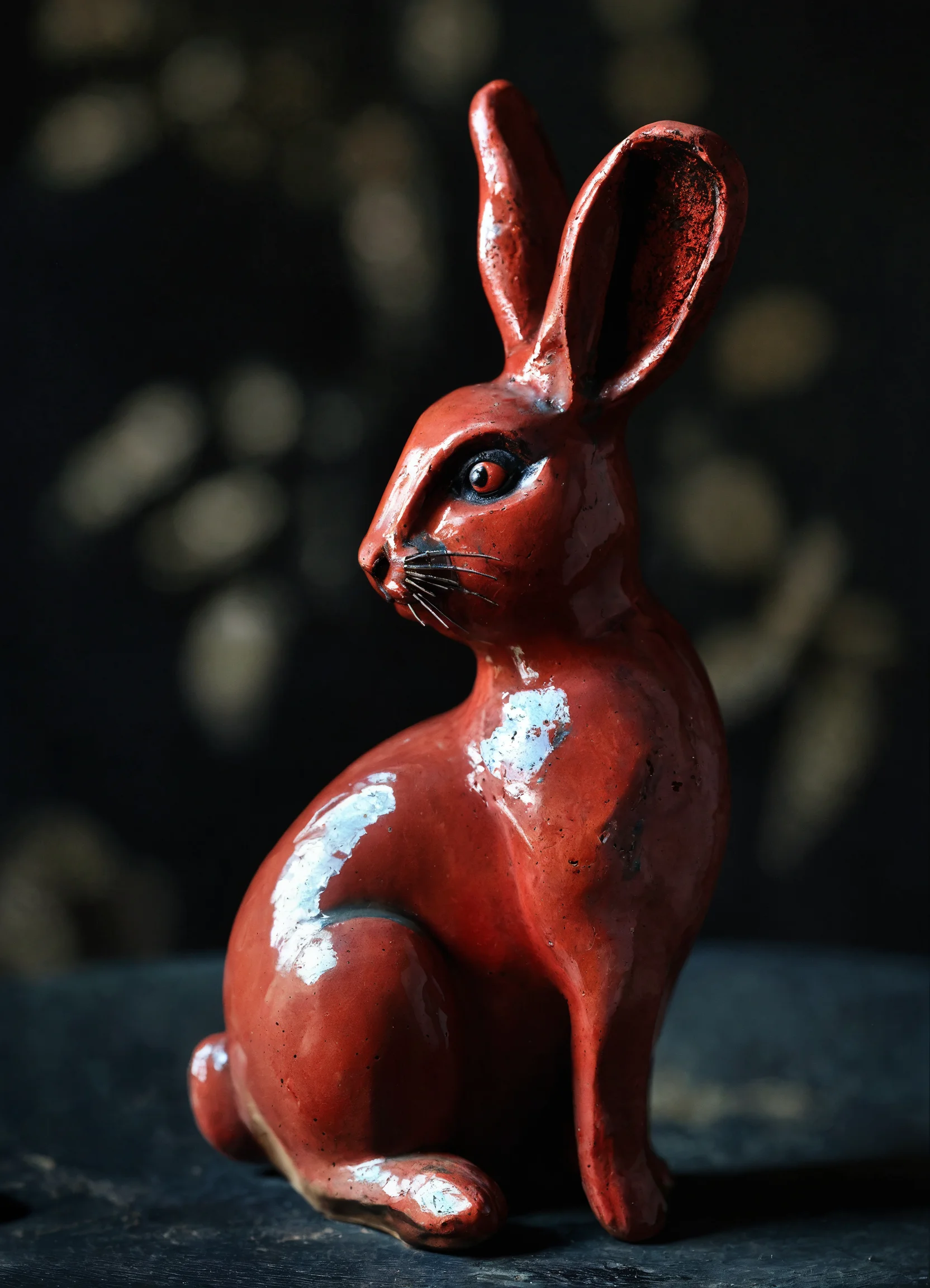 Lexica - Small red rabbit ceramic sculpture, still life photo, on a ...