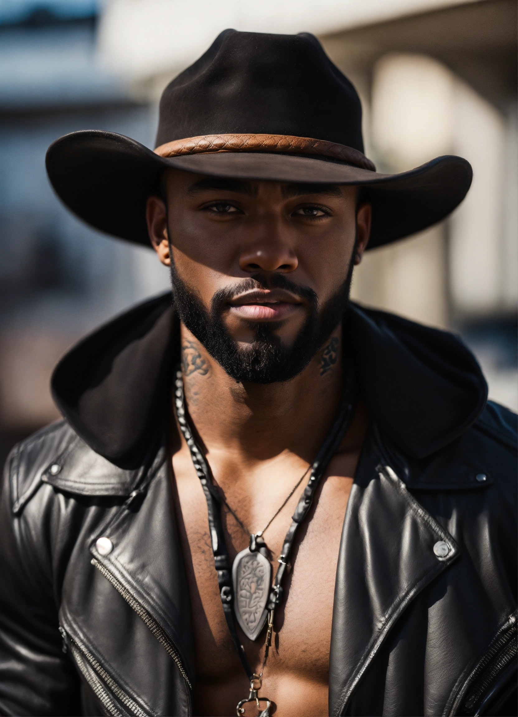 Lexica - Handsome black male, cowboy, low beard, light eyes, chocolate ...