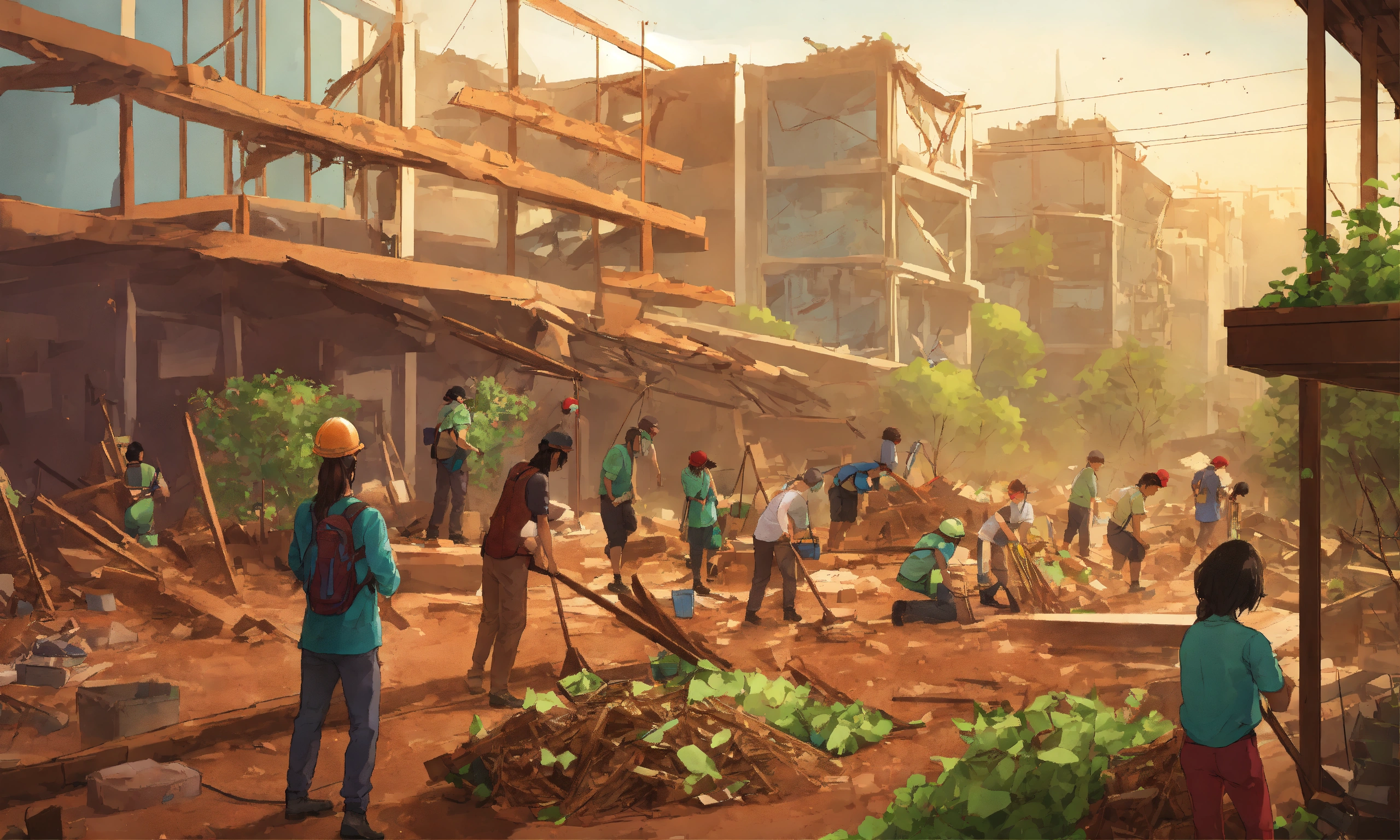 Lexica - Illustrate survivors working together to rebuild the city ...