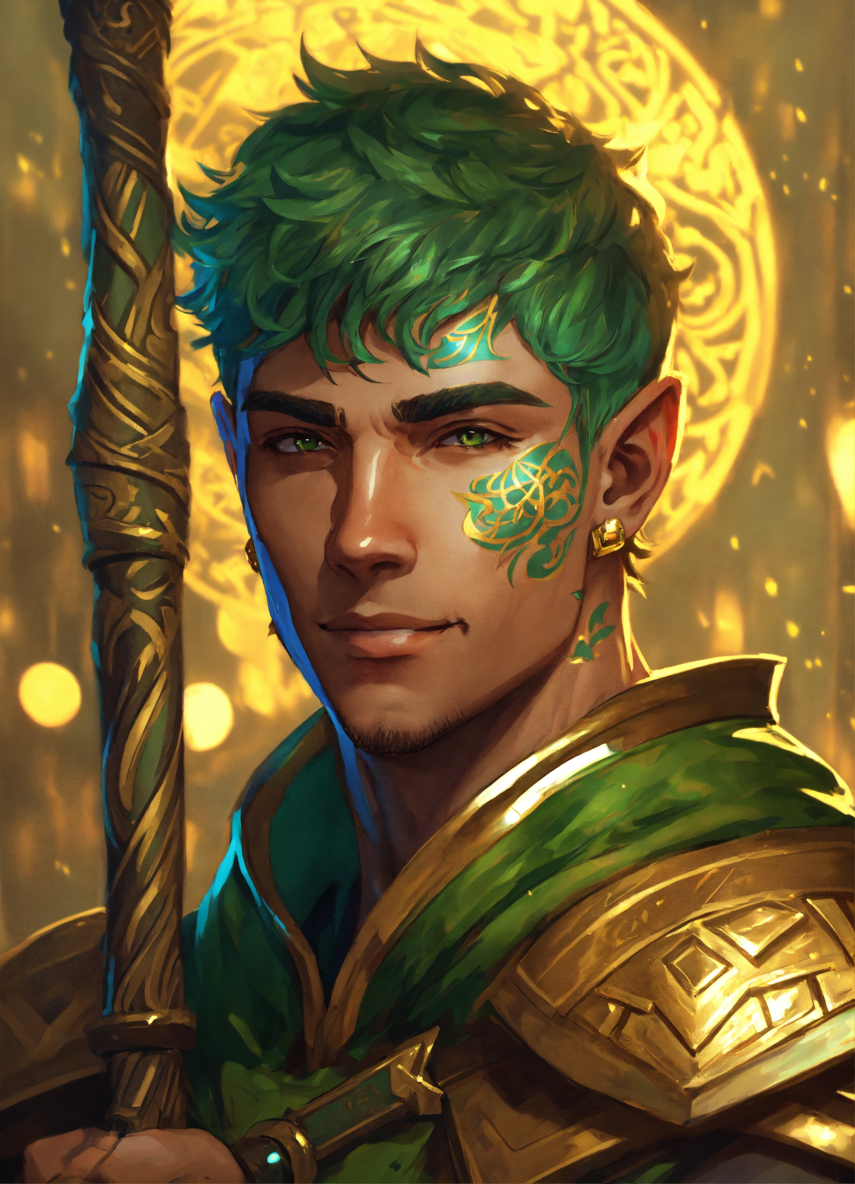 Lexica - Male Halfelf, pathfinder art style. Muscular, smirk smile ...