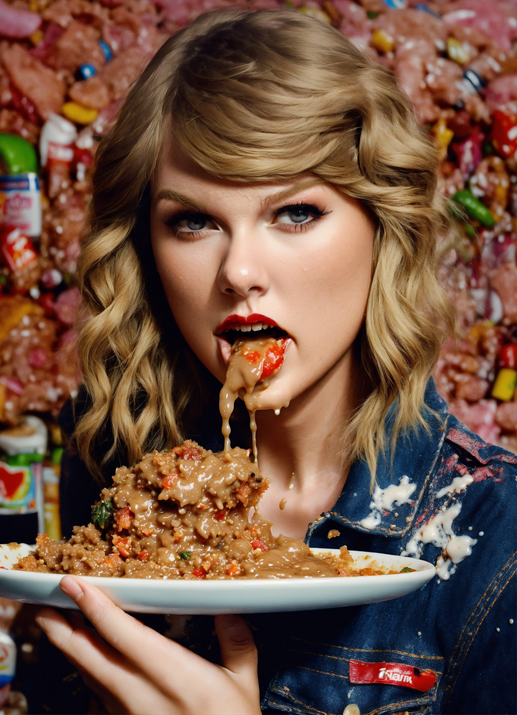 Lexica - Photo realistic shot of taylor swift eating a disgusting pile ...