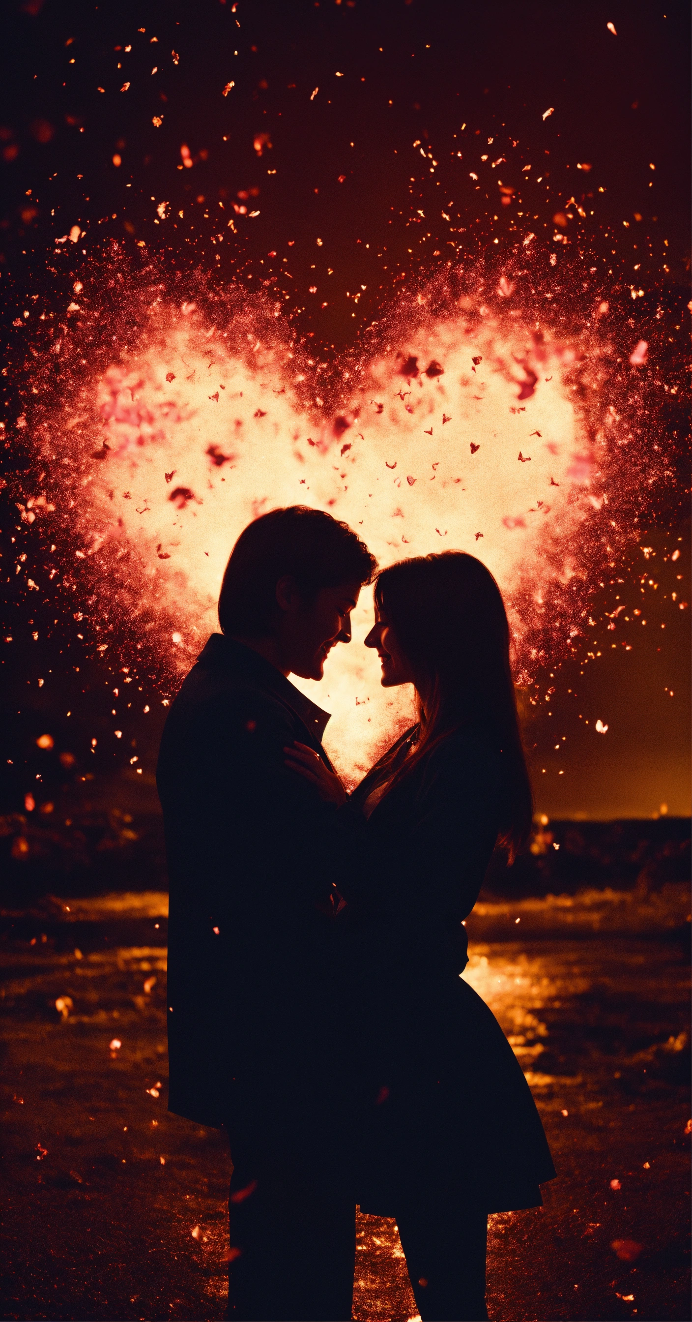 Lexica - Two exploding heart, happiness, dark ambiance, people hugging