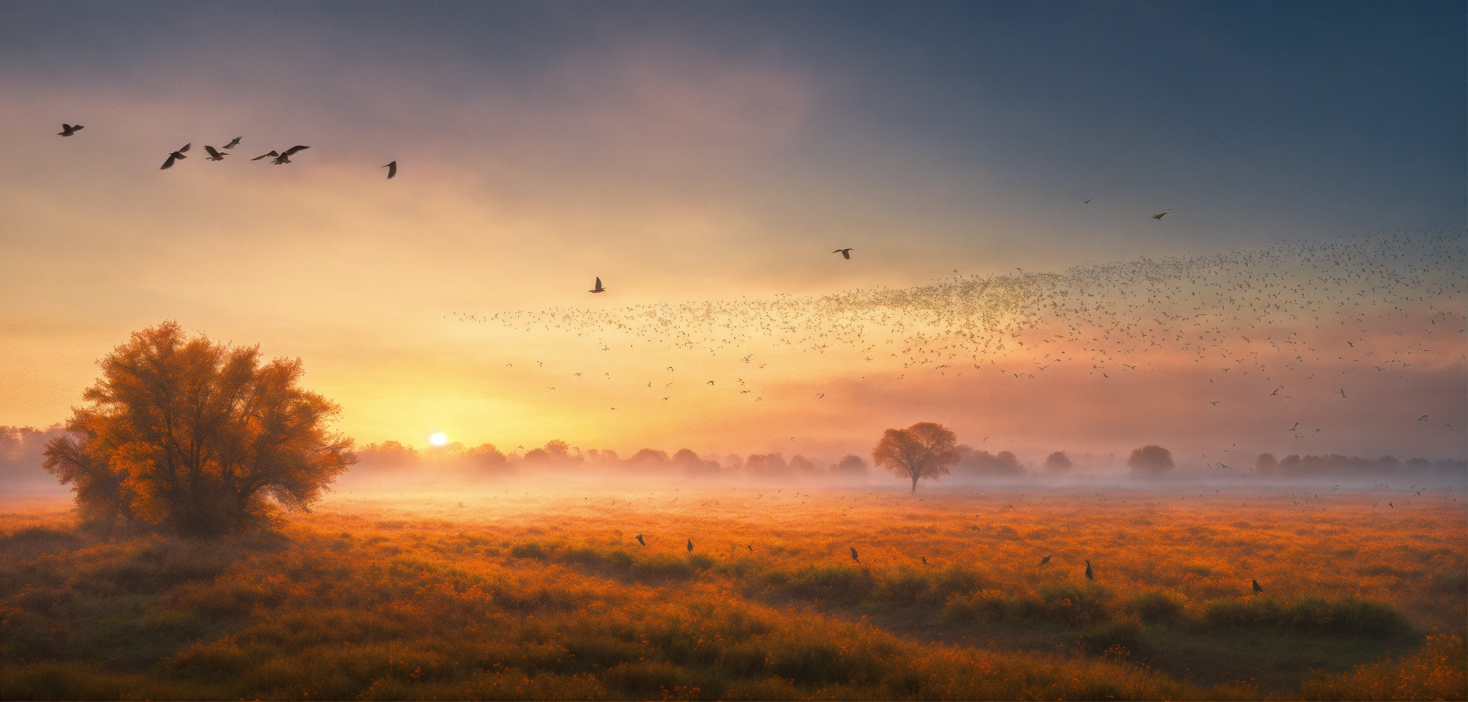 Lexica - A serene fall meadow landscape at dawn. high-definition photo ...