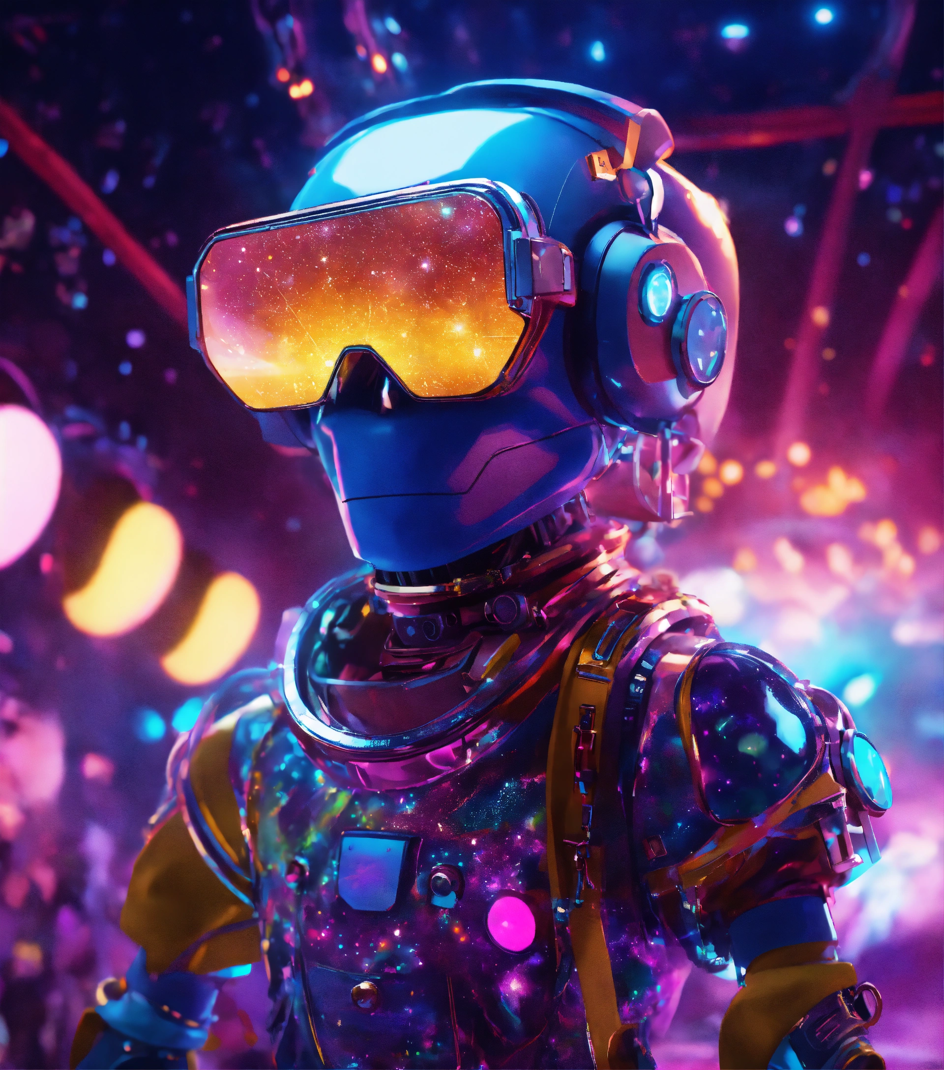 Lexica - Zoom out on funky cartoon robot rockstar wearing cool space ...