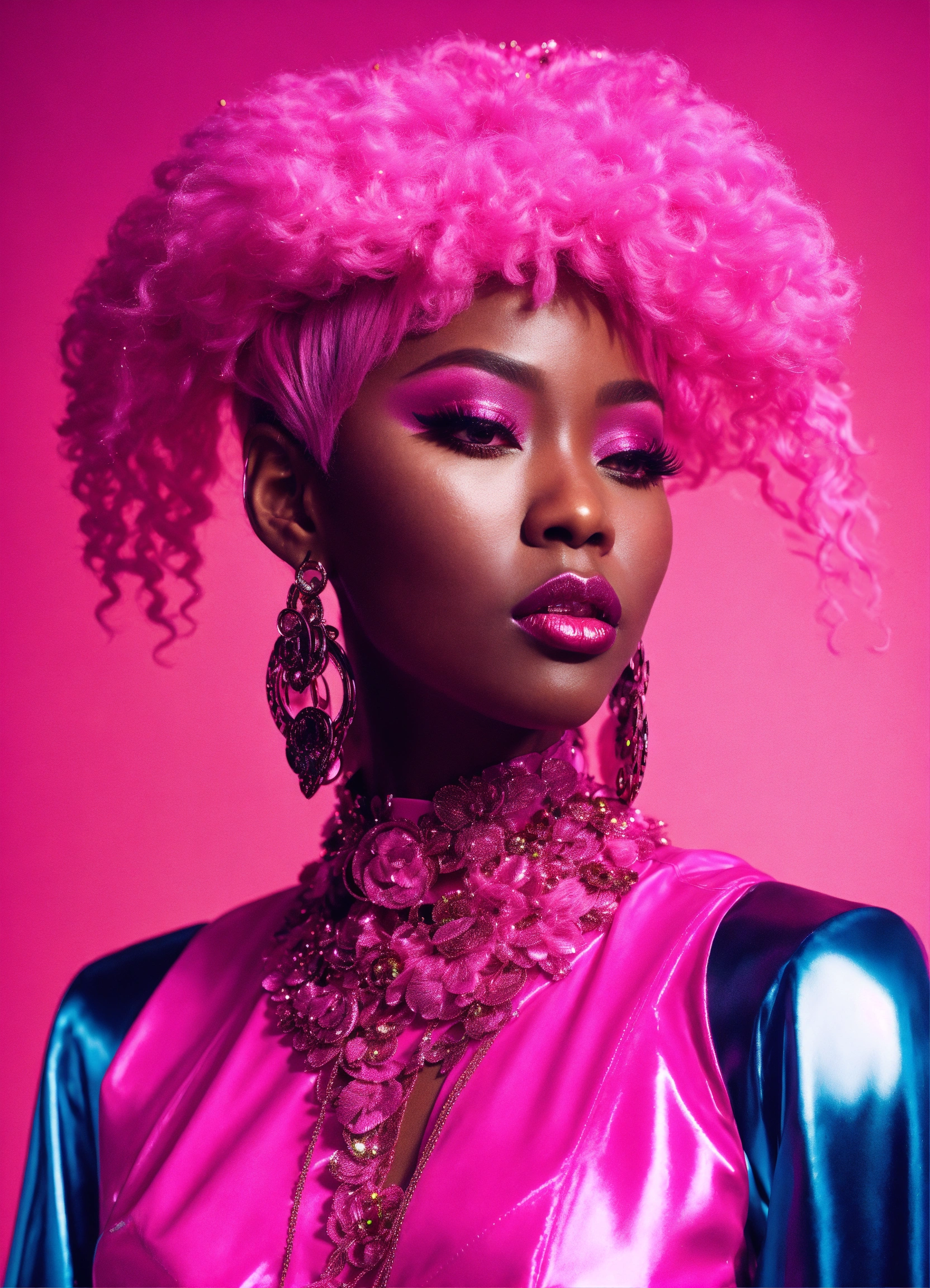 Lexica - A dark skin 40 year old black female Kpop idol in a all pink ...