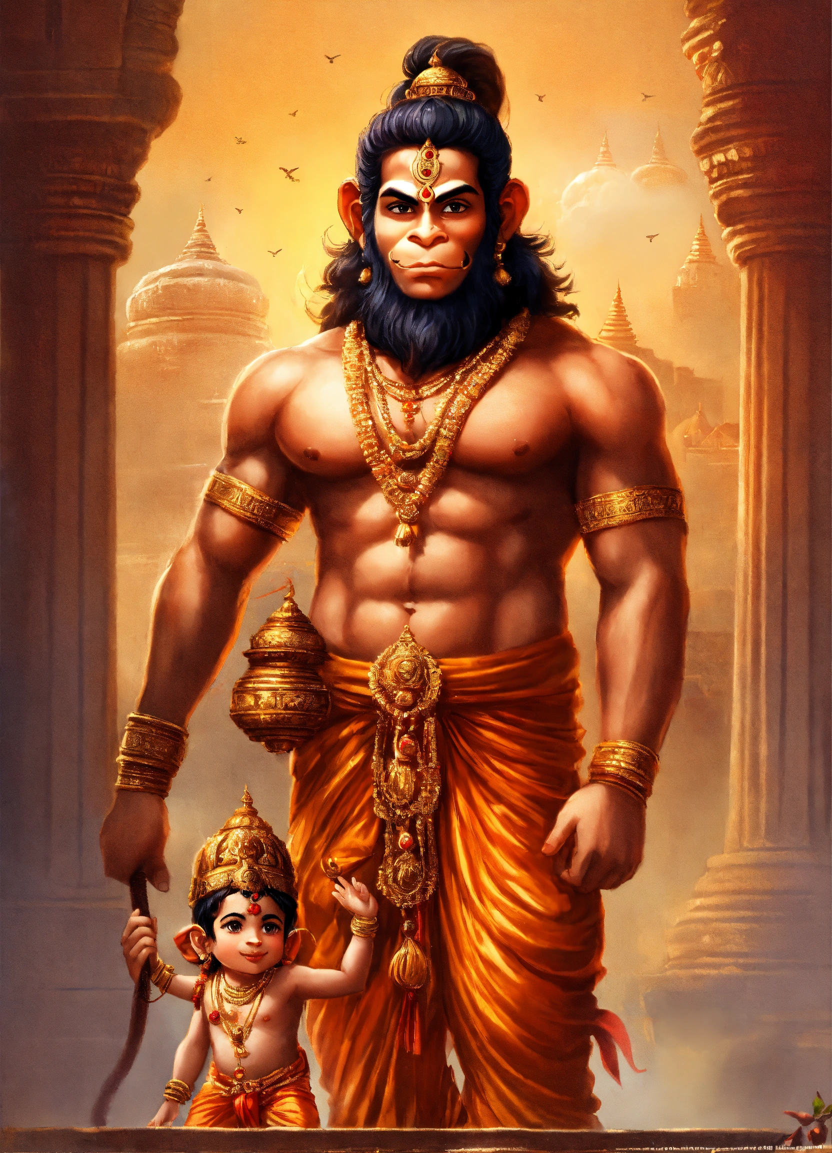 Lexica - Hanuman ji supporting kid by standing behind him