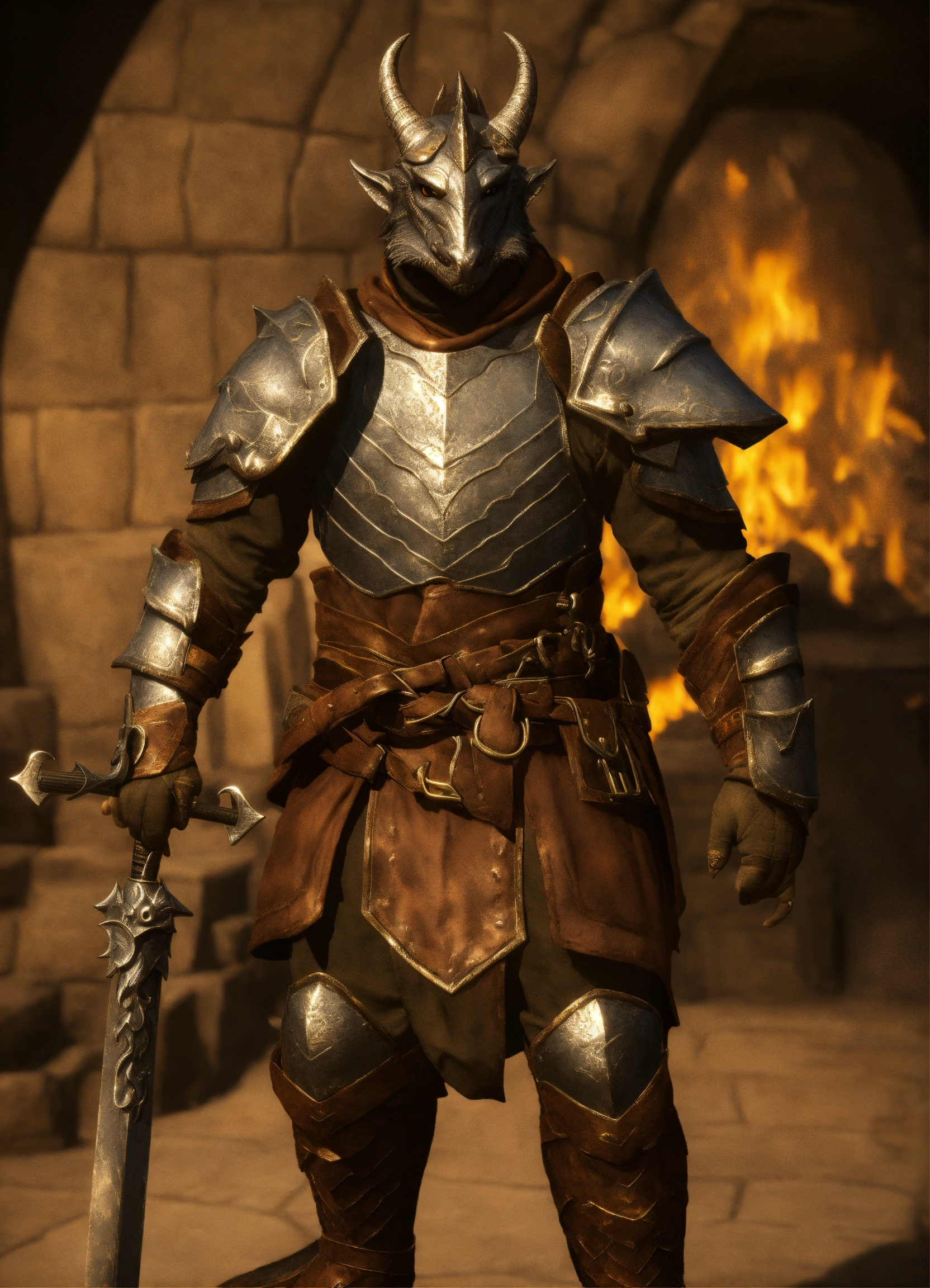 Lexica - Dragonborn, male, bronze, silver chest scales,