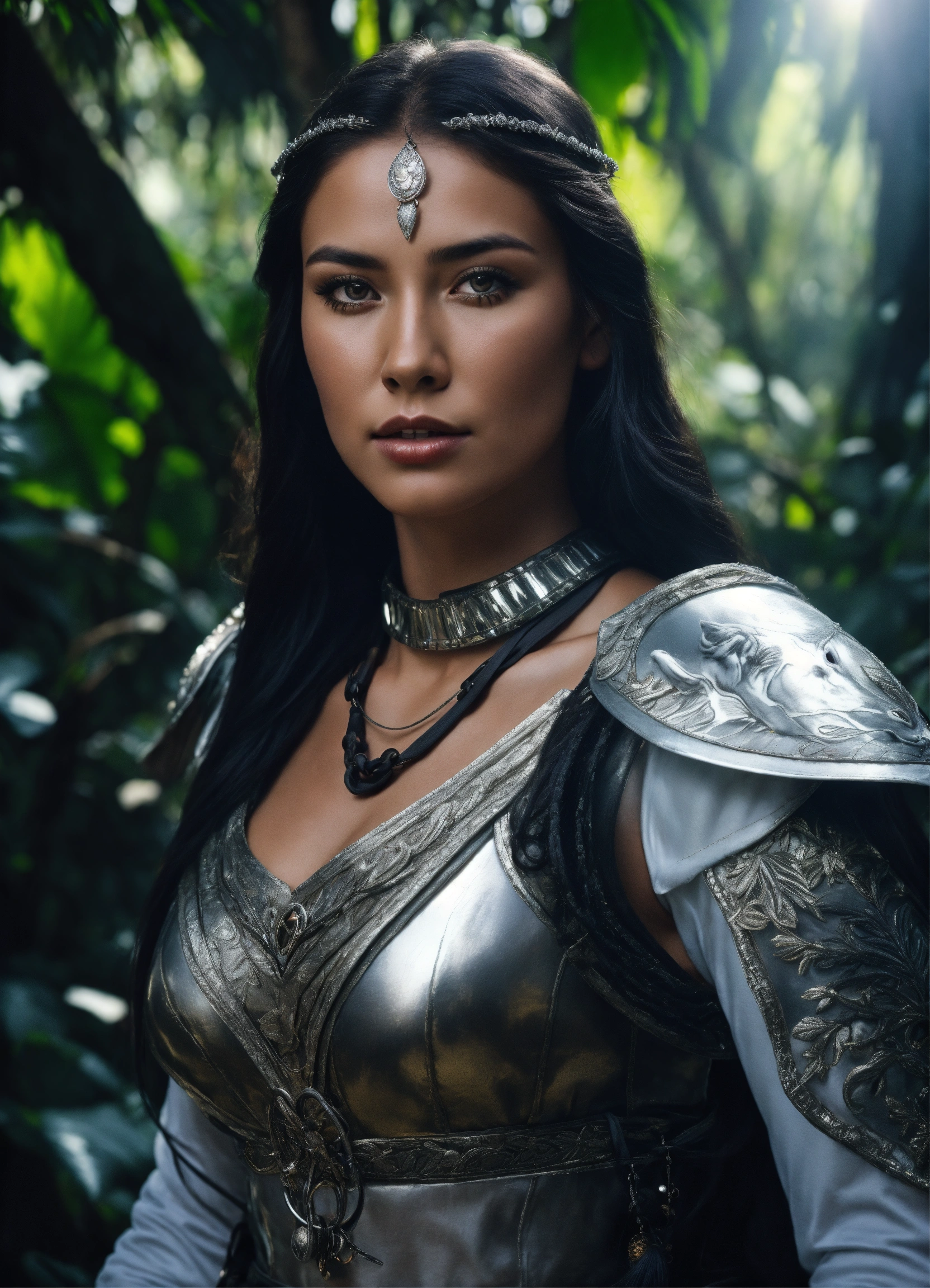 Lexica - A beautiful Amazon warrior dressed in silver and black clothes ...