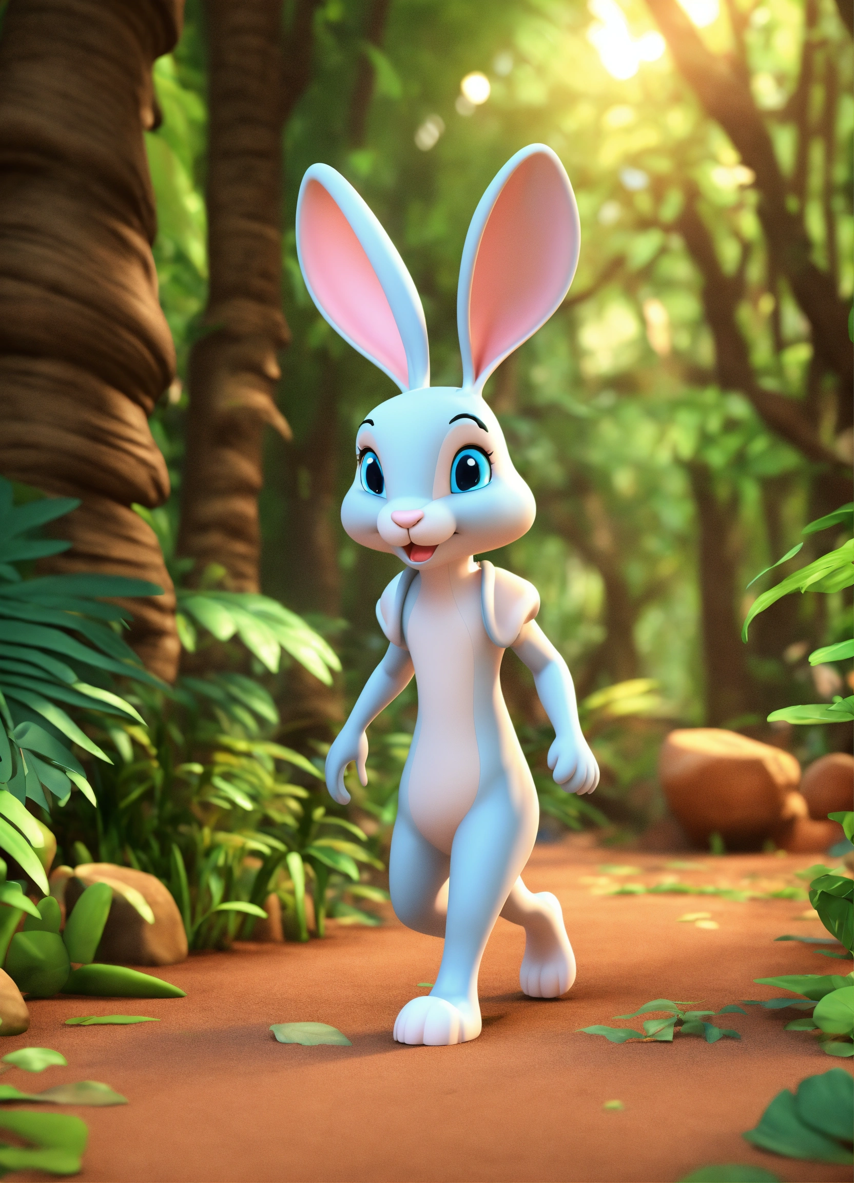 Lexica - Cartoon 3d rabbit walking in jungle