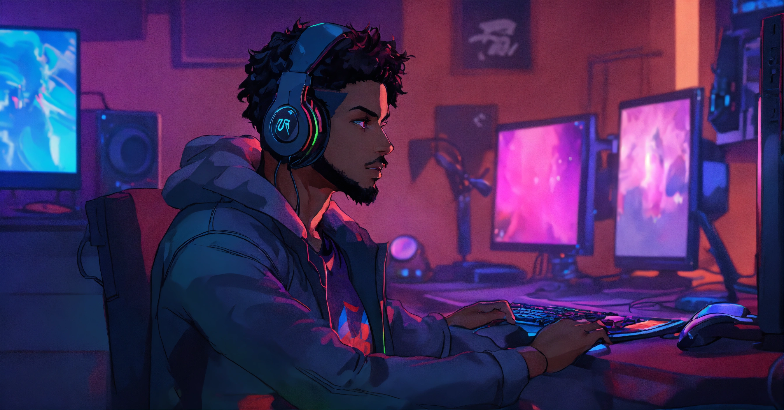 Lexica - Un jeune homme noir métisser avec des cheveux nattés, gamer ...