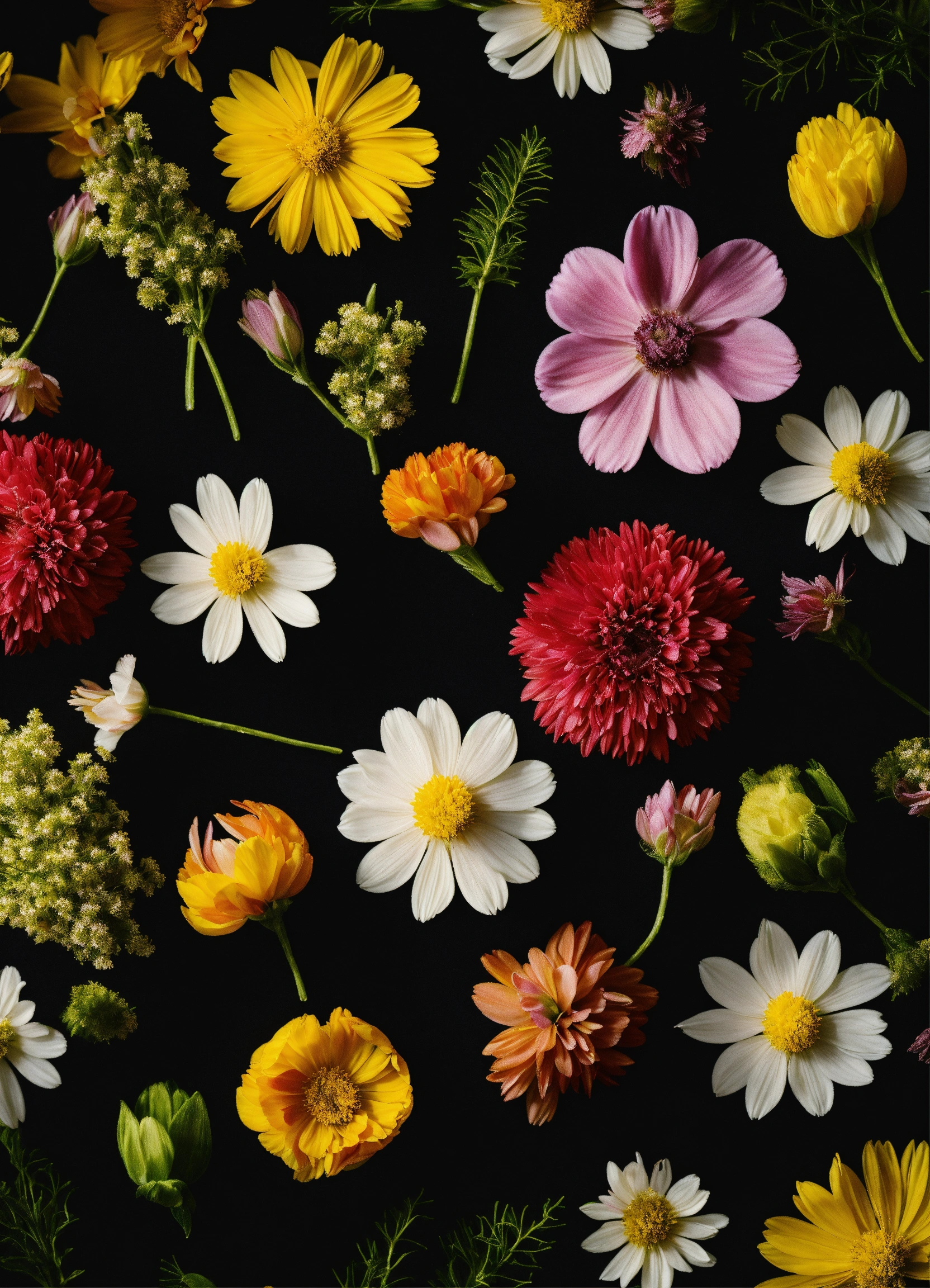 Lexica - Floral pressed flowers spring black background morning