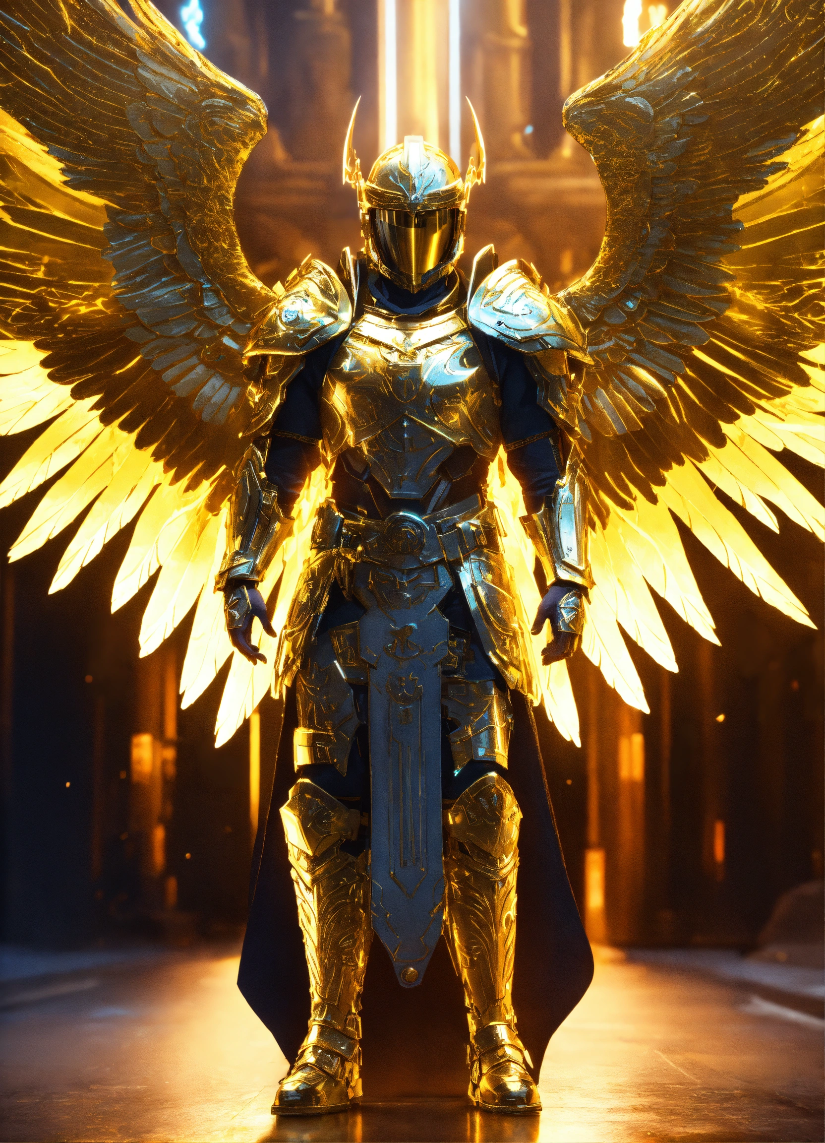 Lexica - Digital rendering of a holy warrior, wearing golden armor, has ...