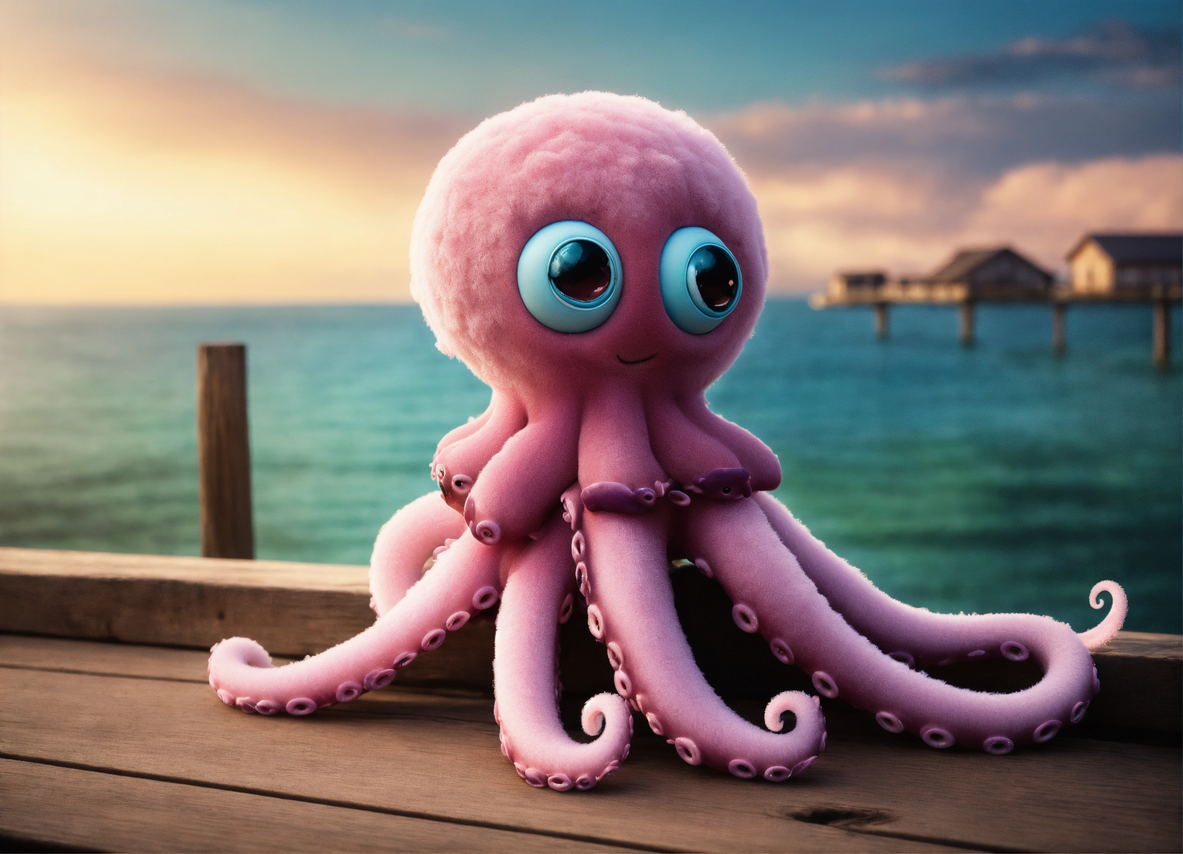 Lexica - Fluffy fairy cute sad octopus with long soft fur in the style ...