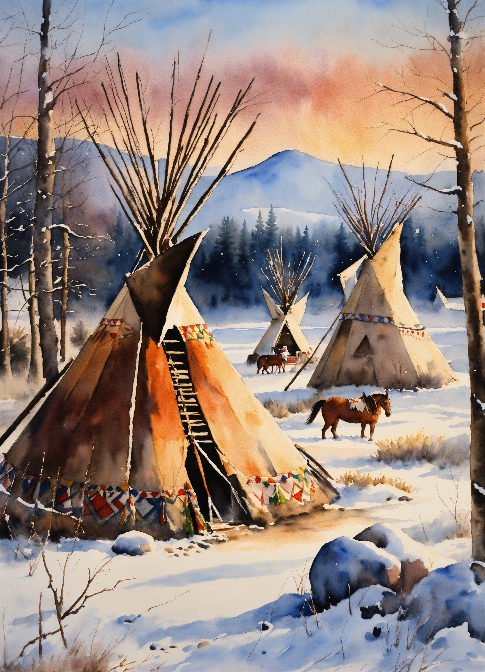 Lexica - Create a realistic, detailed, watercolor painting of a Native ...