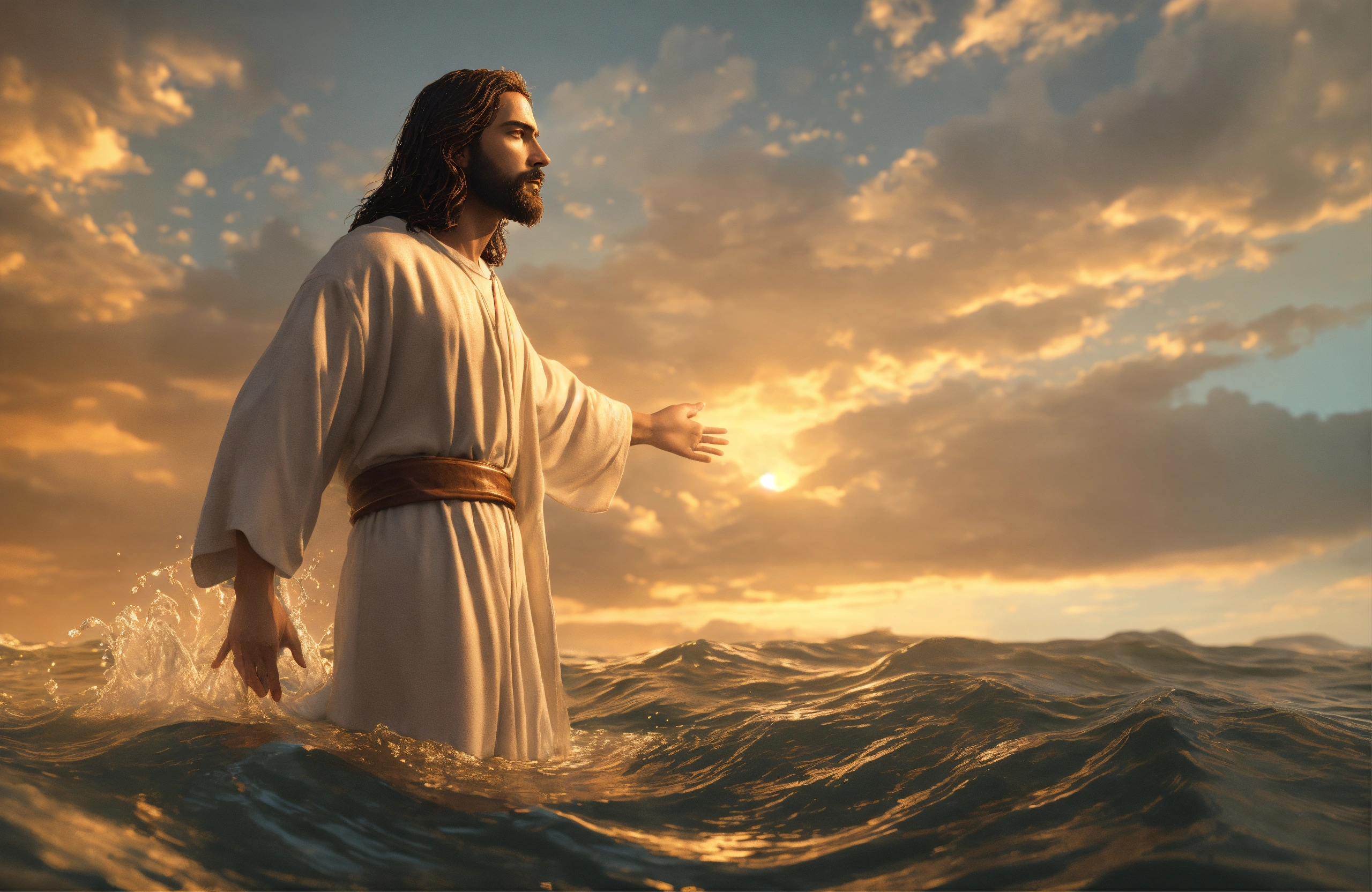 Lexica - Painting Jesus Disciple, sinking n water, hands extended ...