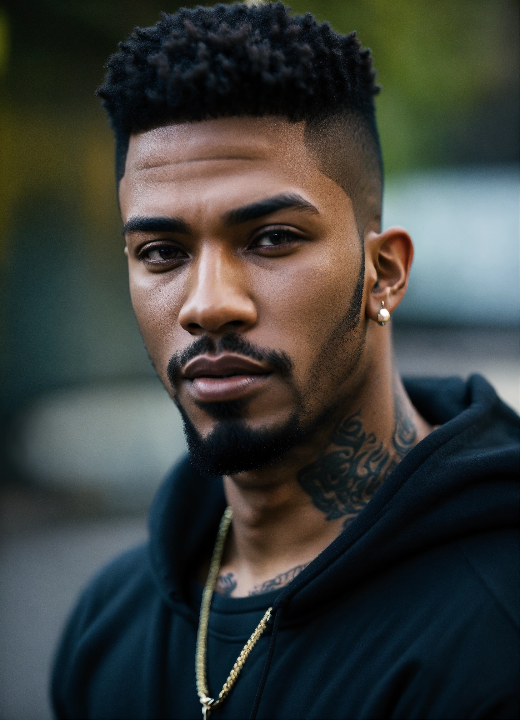 Lexica - Rugged, black male, goatee, low cut, temple fade, tattoos ...