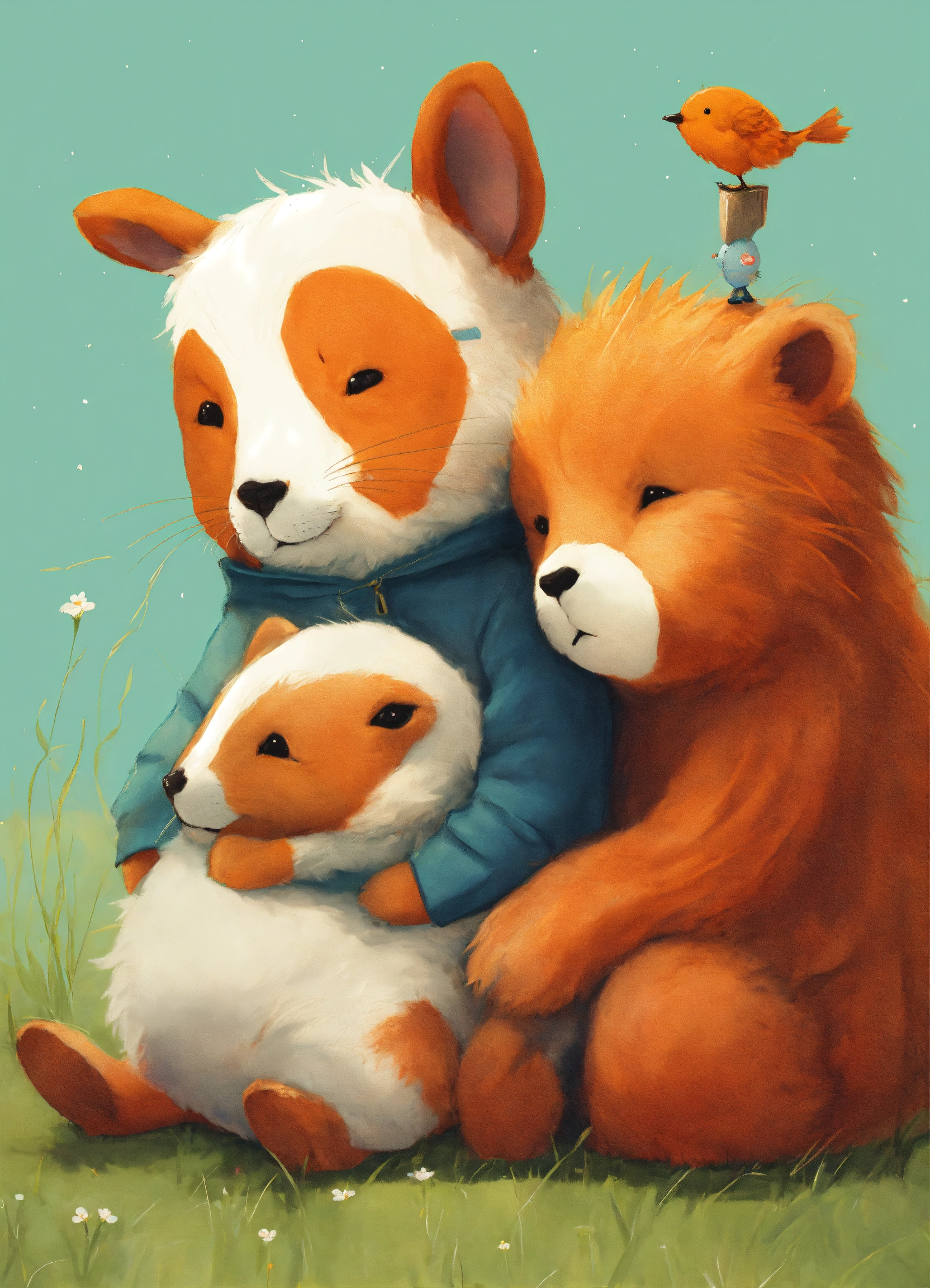 Lexica - Happy friends cuddling, cute critters, by oliver jeffers
