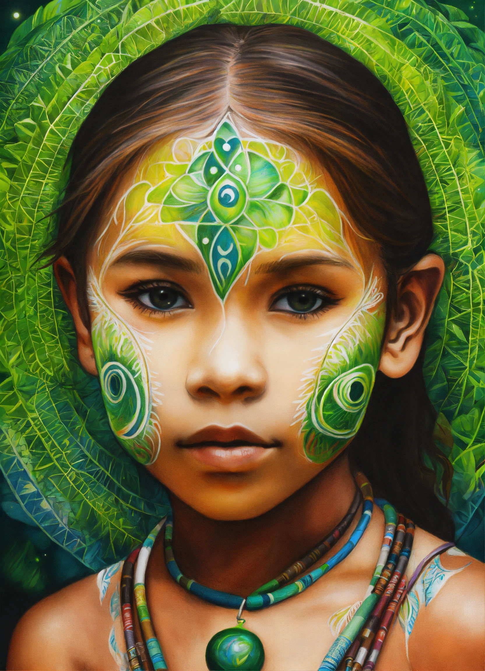 Lexica - Colored pencil drawing of a beautiful indigenous child. green ...