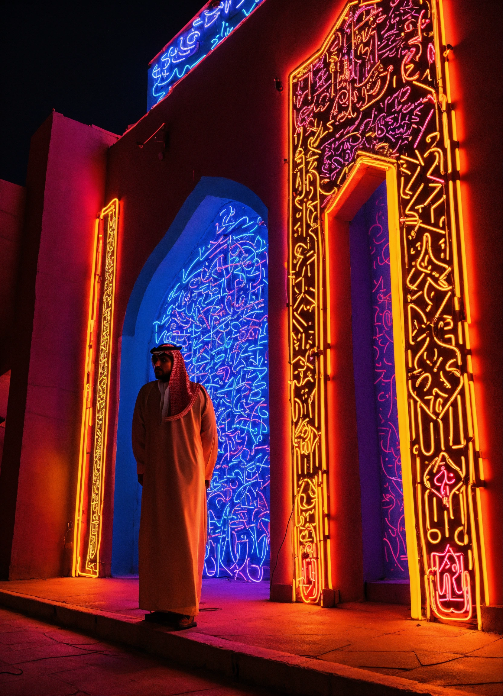 Lexica - Saudi shapes neon lights on an esorts venue wall, Arabian pop ...