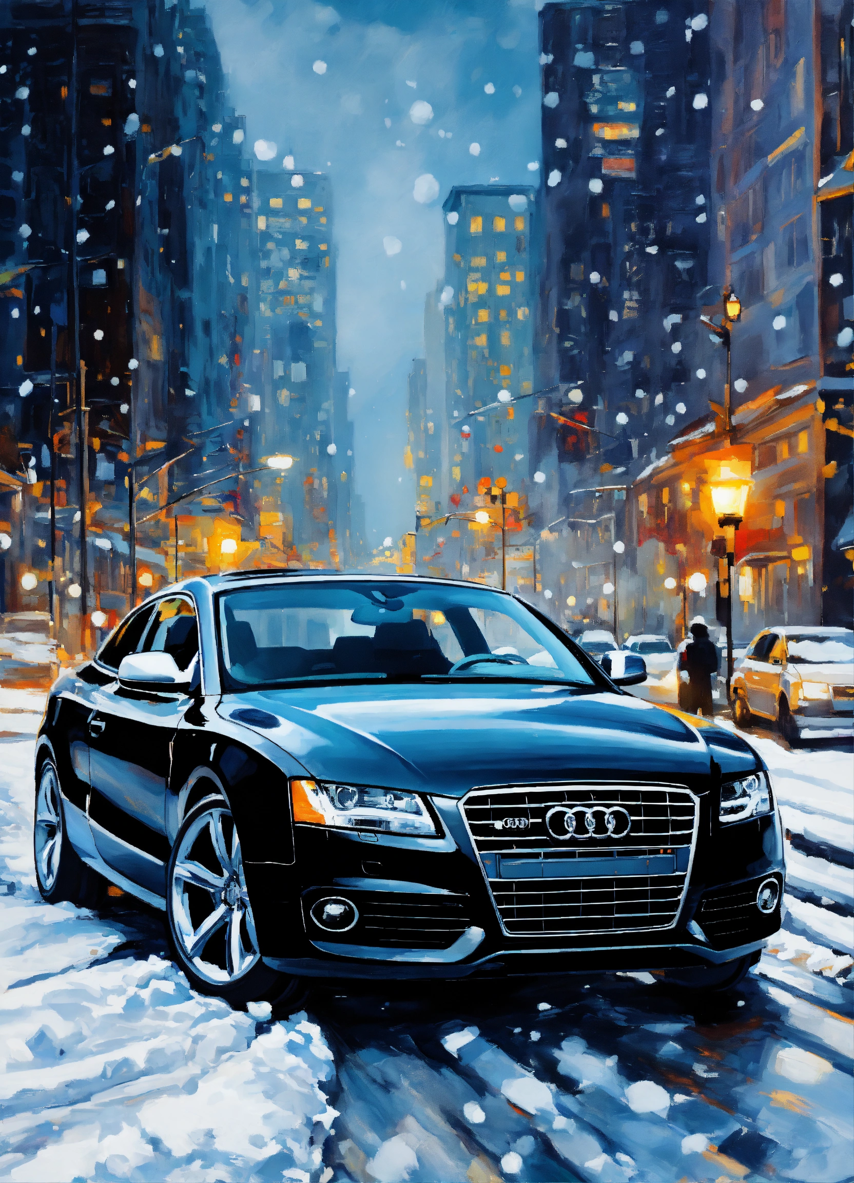 Lexica - Black 2011 audi a5 in snow in new york van gogh style painting