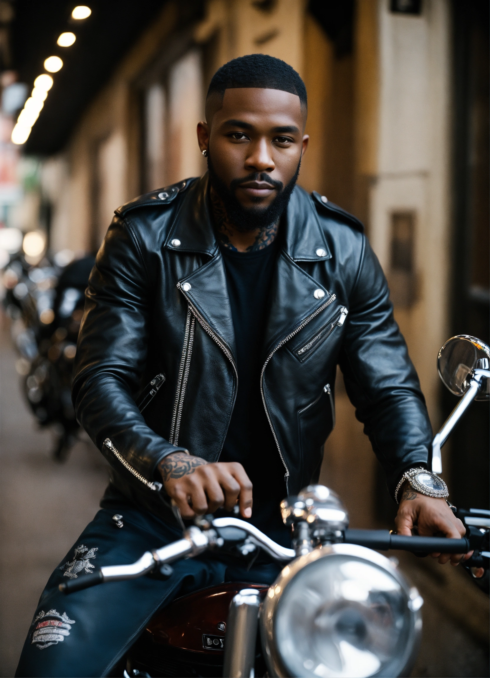 Lexica - Handsome black male, low beard, tattoos, Caesar haircut, deep ...