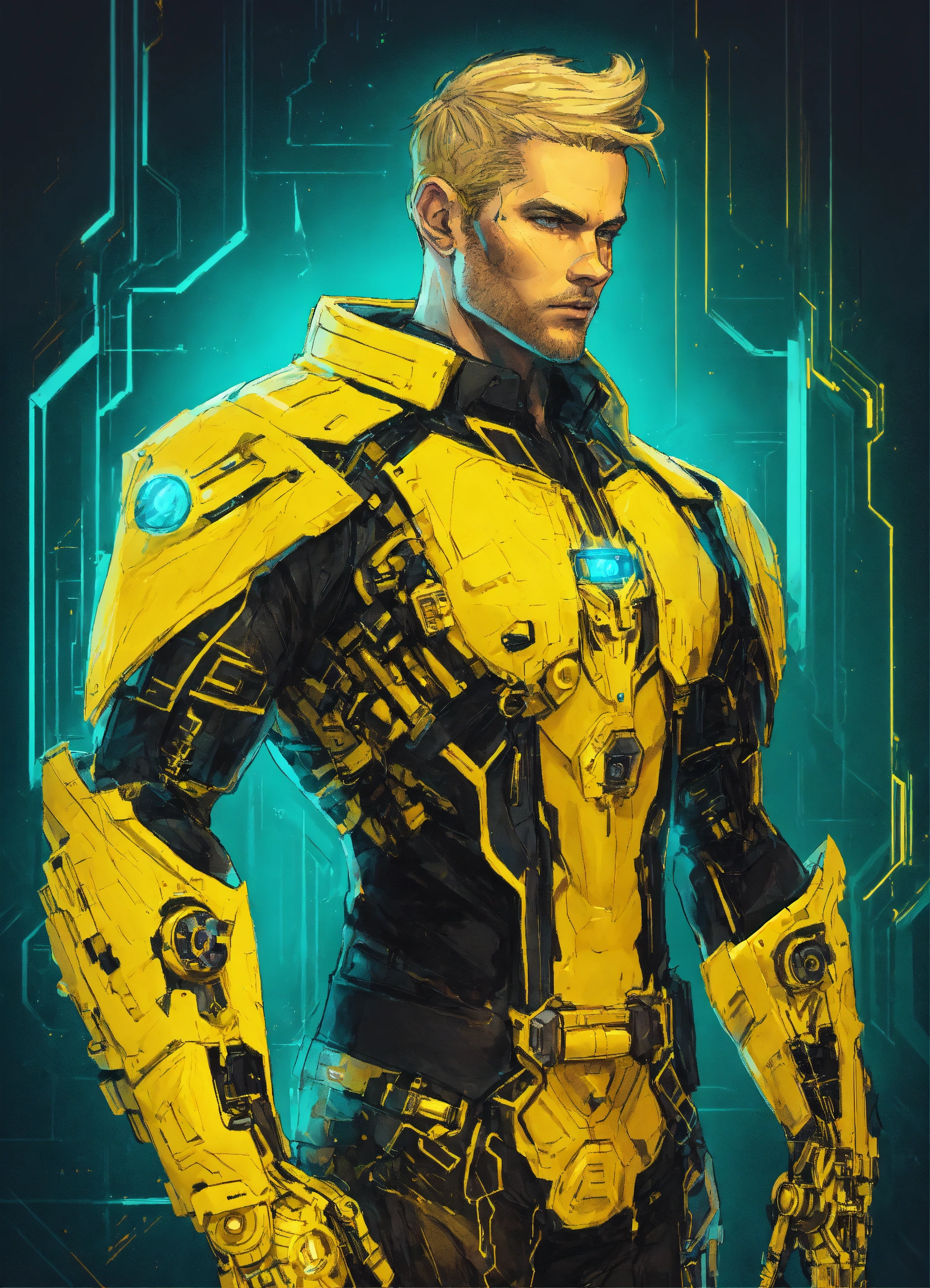 Lexica - Pale middle-aged dirty-blonde muscular cyberpunk cyborg man ...