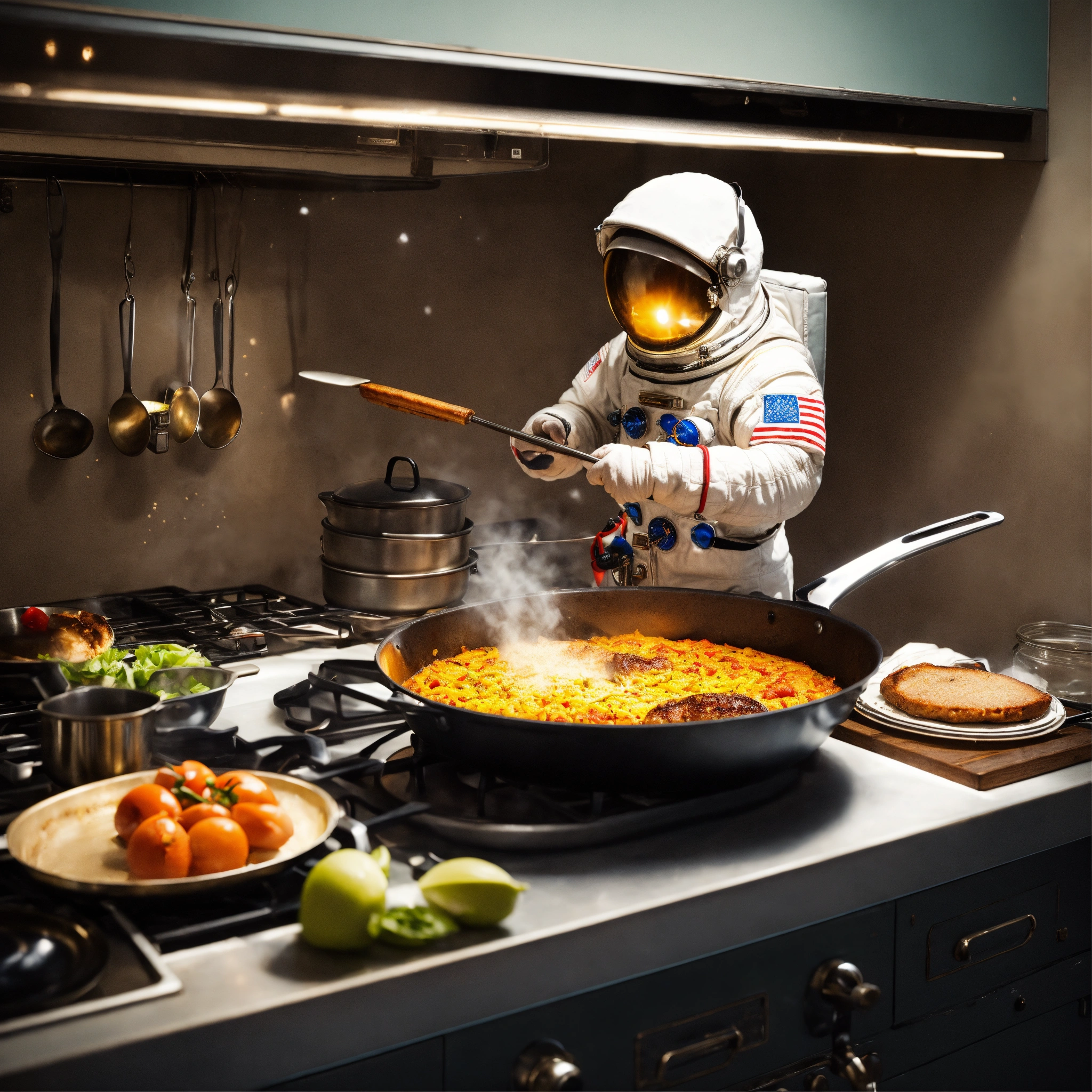 Lexica - Astronaut, cooking in pan, realistic