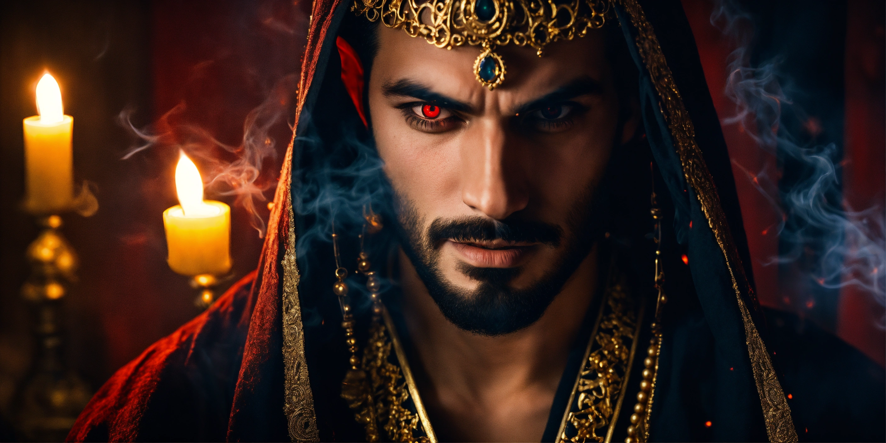 Lexica - Sinister and dramatic portrait of a young handsome Arabic evil ...