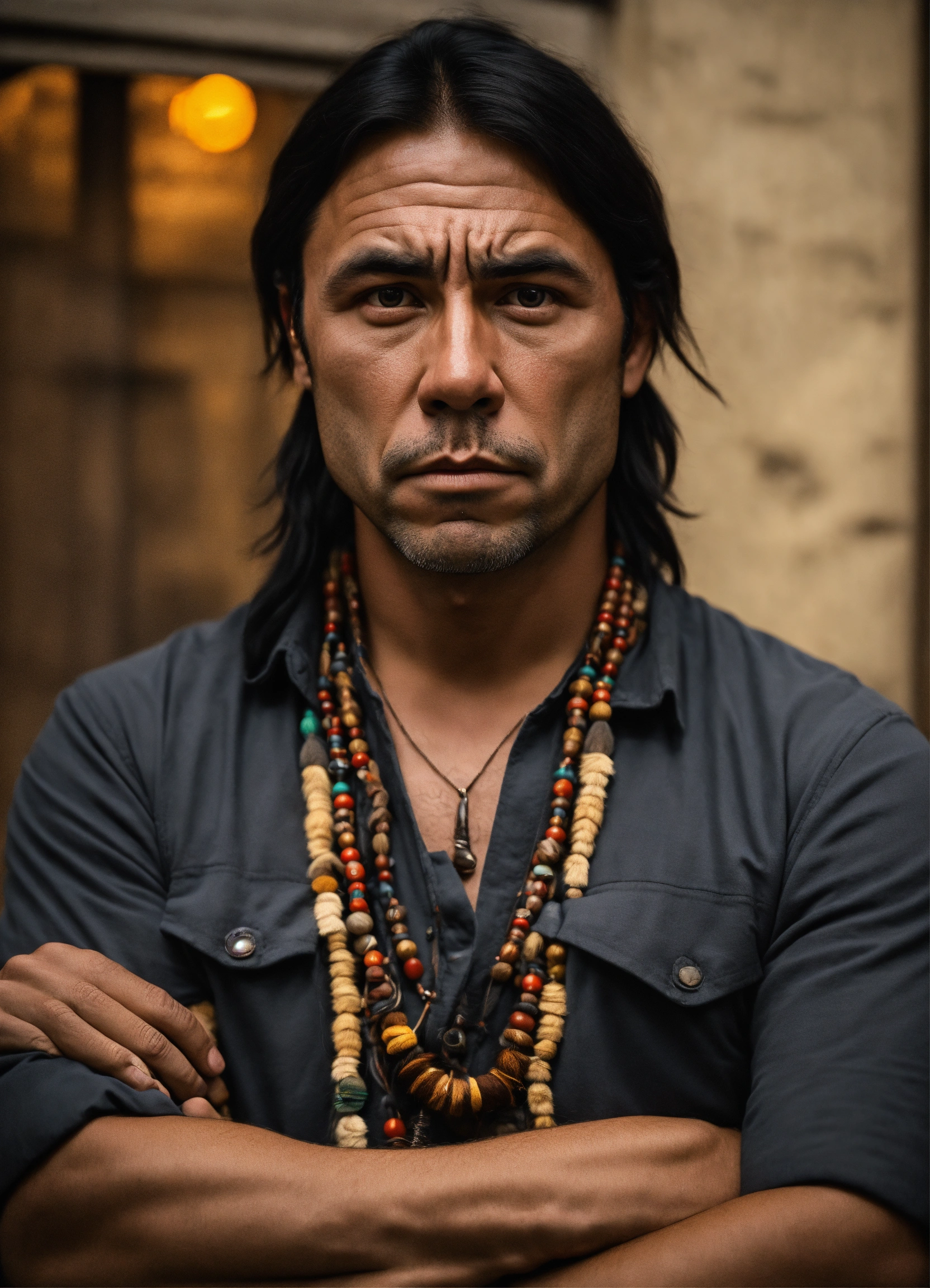 Lexica - Scared native american man, FRONT VIEW, casual clothes, arms ...