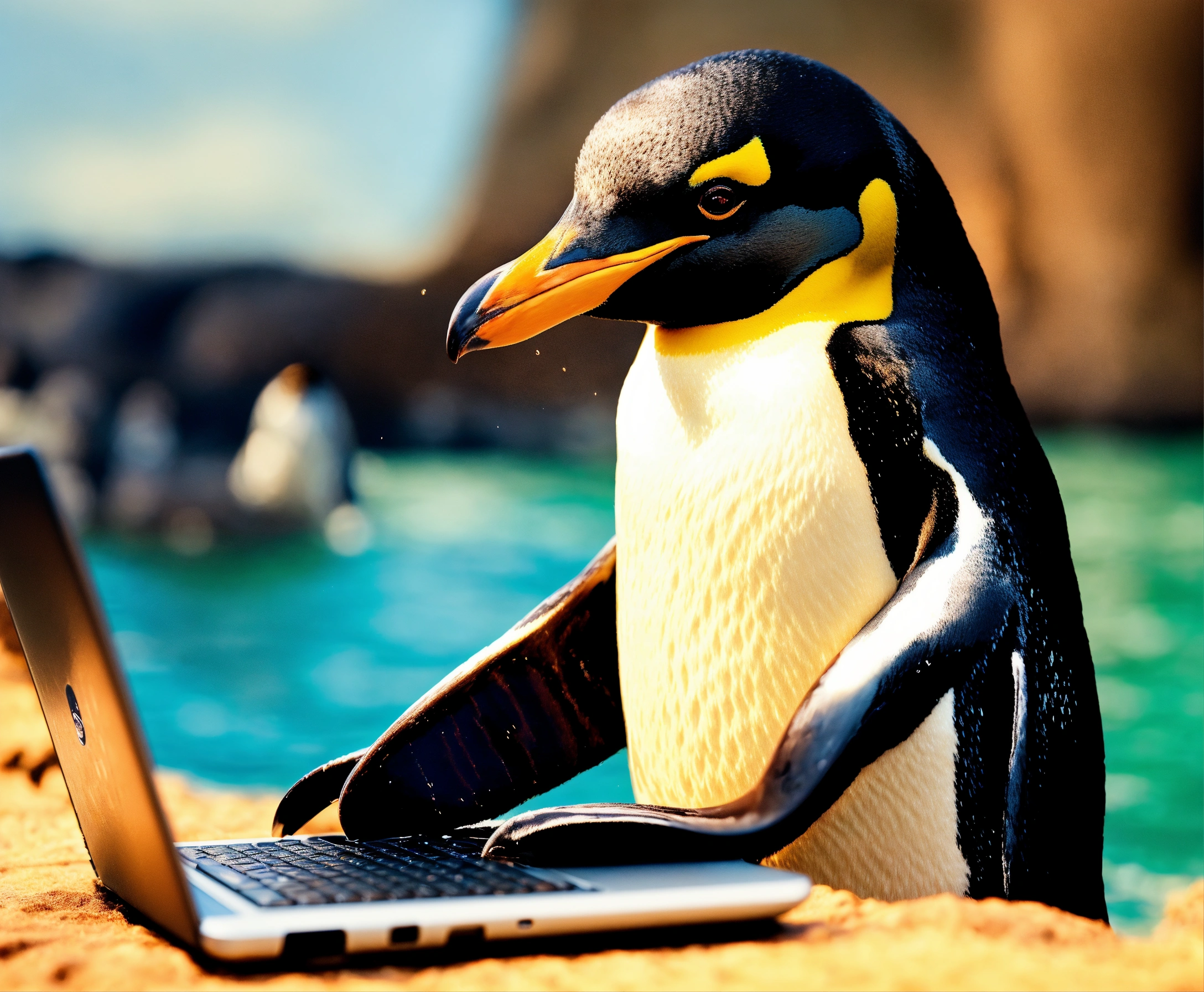 Lexica - Please picture penguins with a smart watch typing on a laptop ...