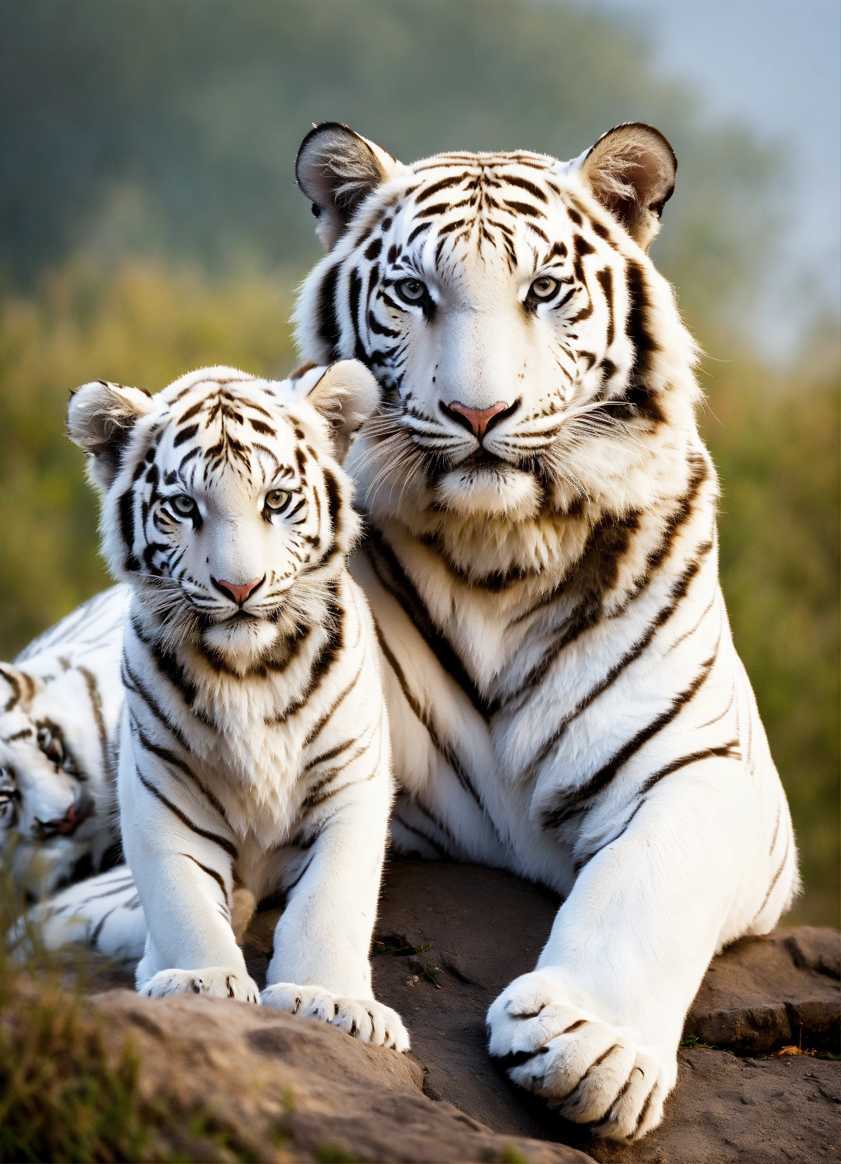 Lexica - A White Bengal Tiger with his young, the two very tender and ...
