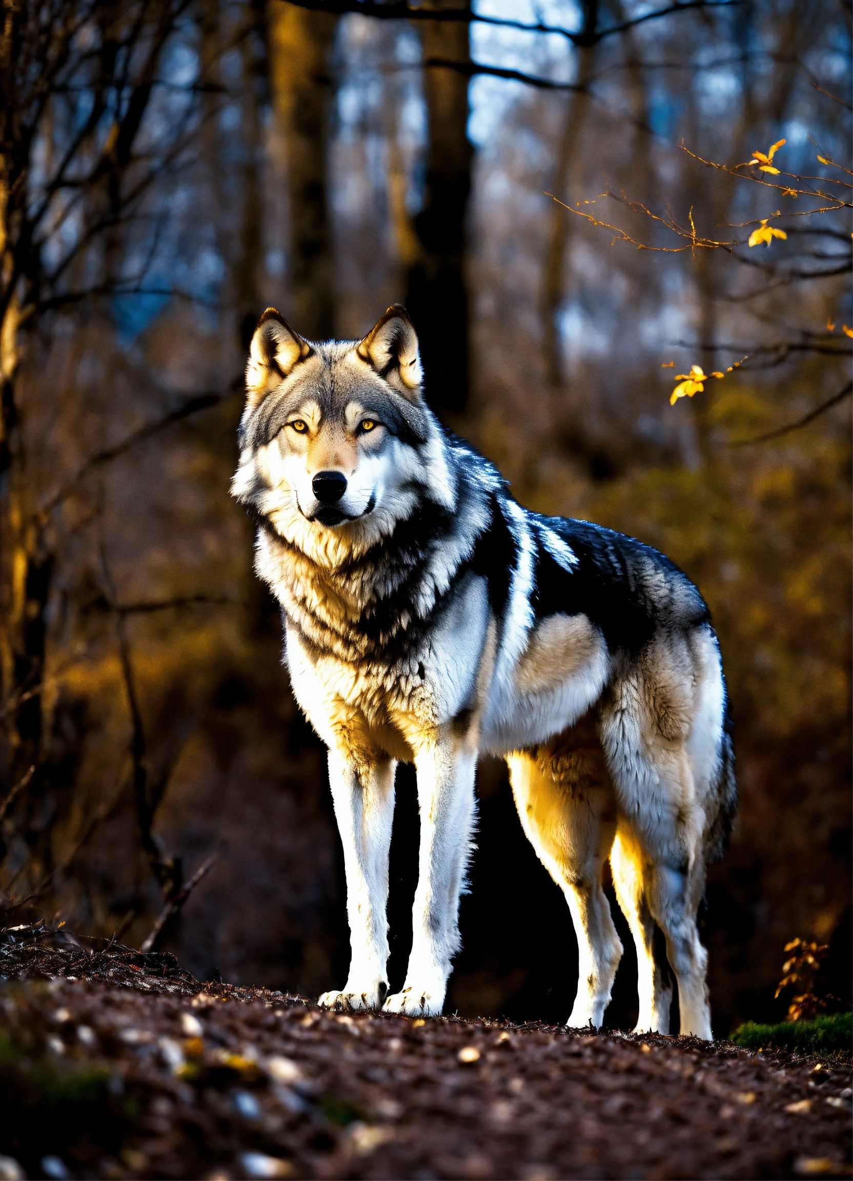 Lexica - Very large silver wolf with amber eyes. Almost human looking ...