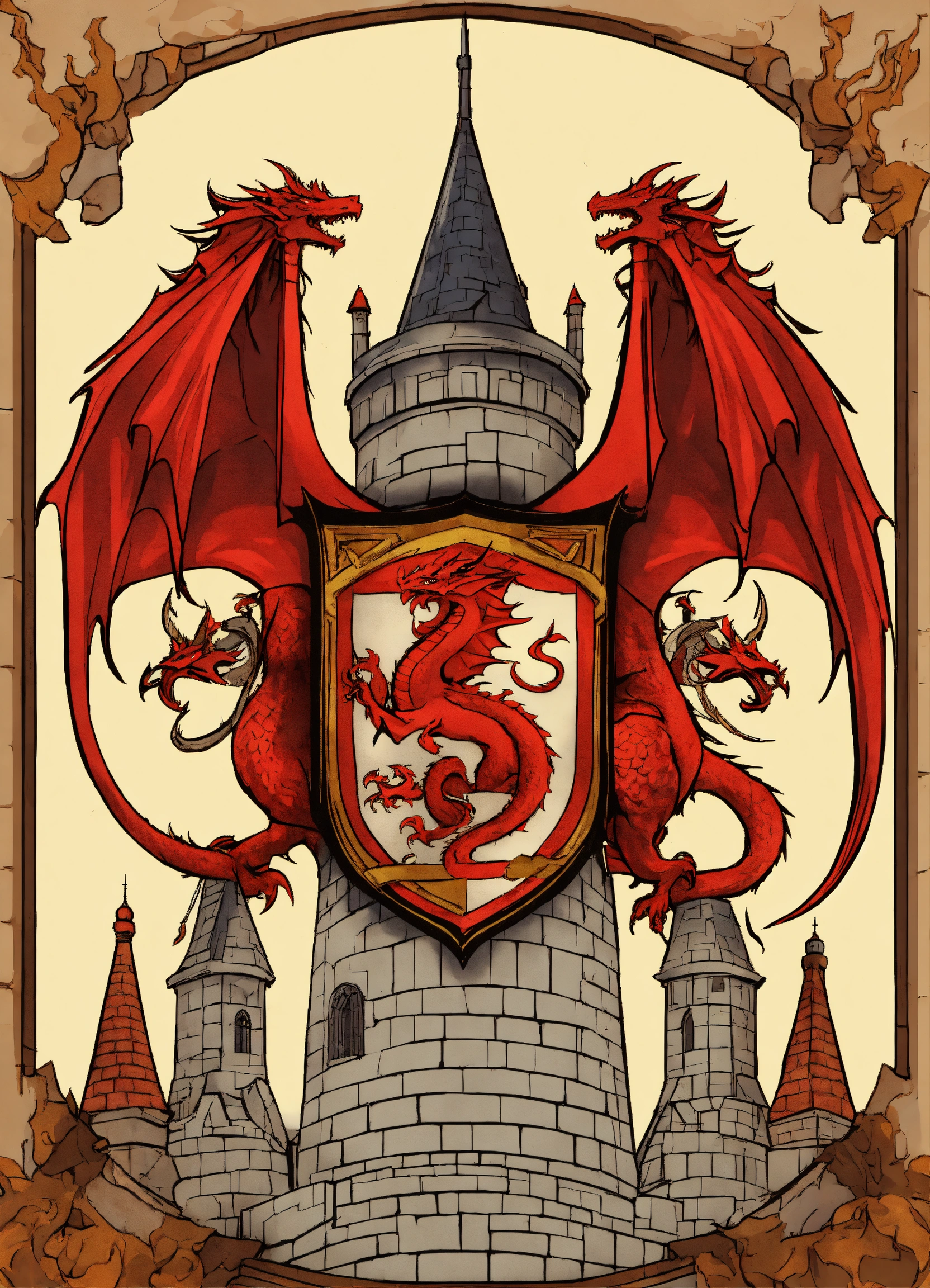Lexica - Coat shield of arms with a tower and two dragons and a red ...