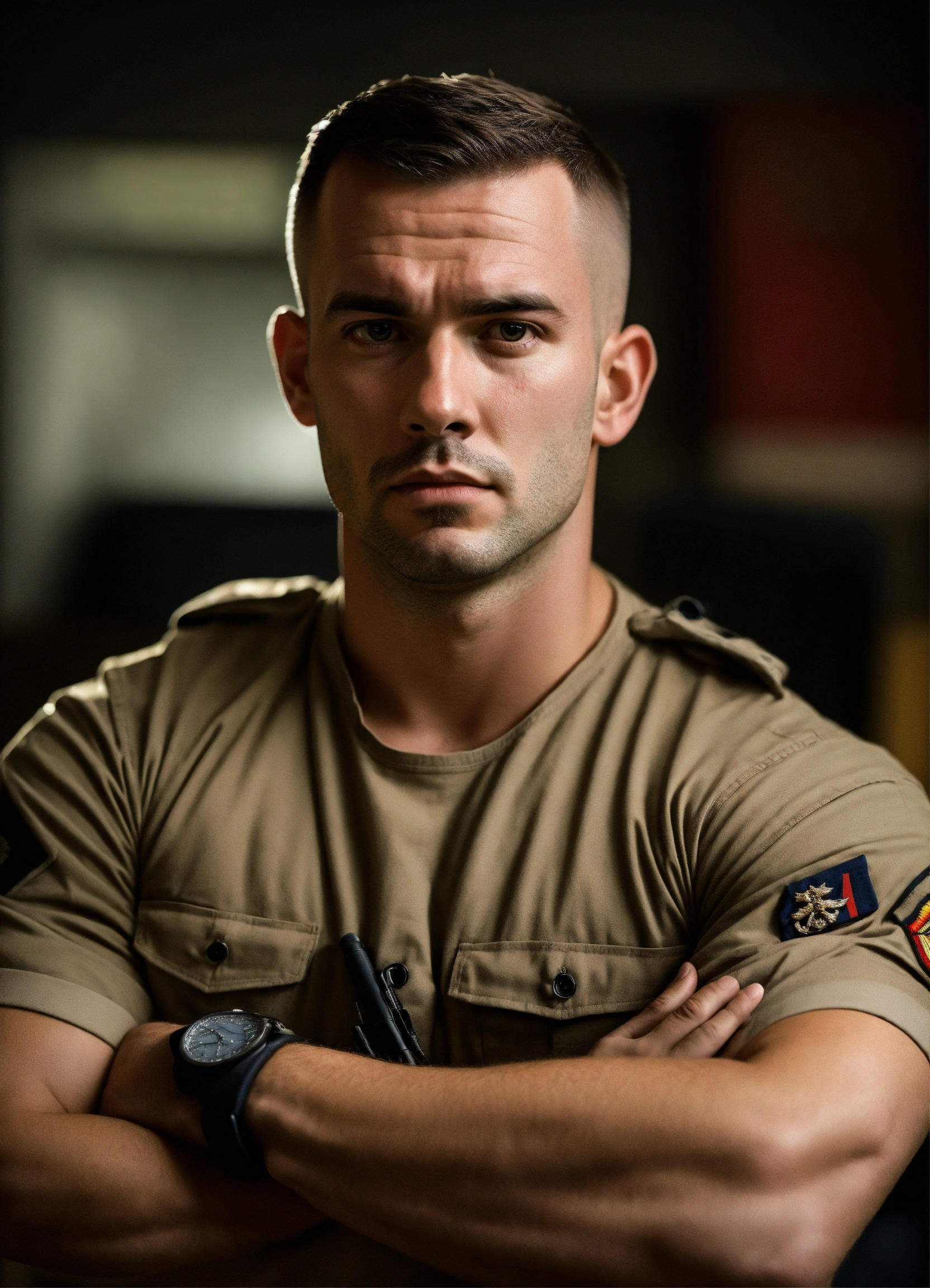 Lexica - Scared man US Marine, FRONT VIEW, casual clothes, arms crossed ...